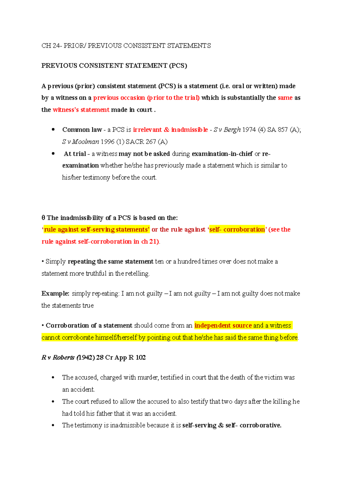 CH 24- Prior consistent statements - CH 24- PRIOR/ PREVIOUS CONSISTENT ...