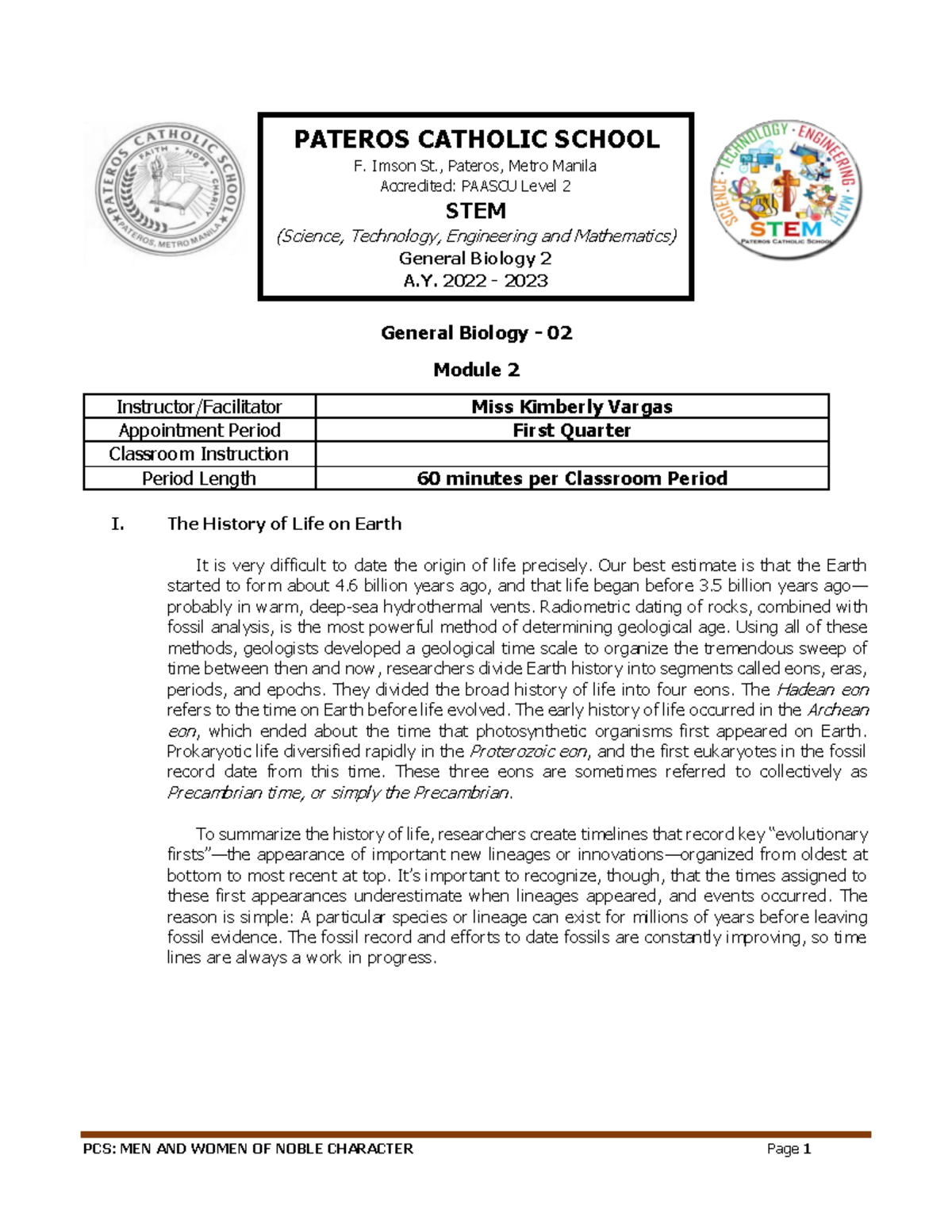 General Biology 2 Module 2 - General Biology - 02 Module 2 Instructor ...