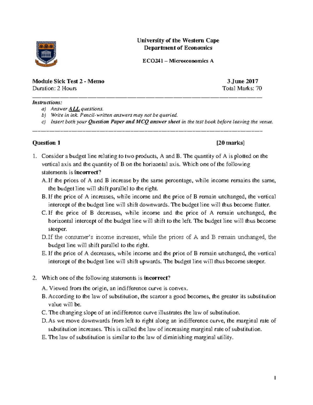 ECO 241 2017 06 03 Module Test 2 Sick University Of The Western Cape eco-241-2017-06-03-module-test-2-sick-university-of-the-western-cape