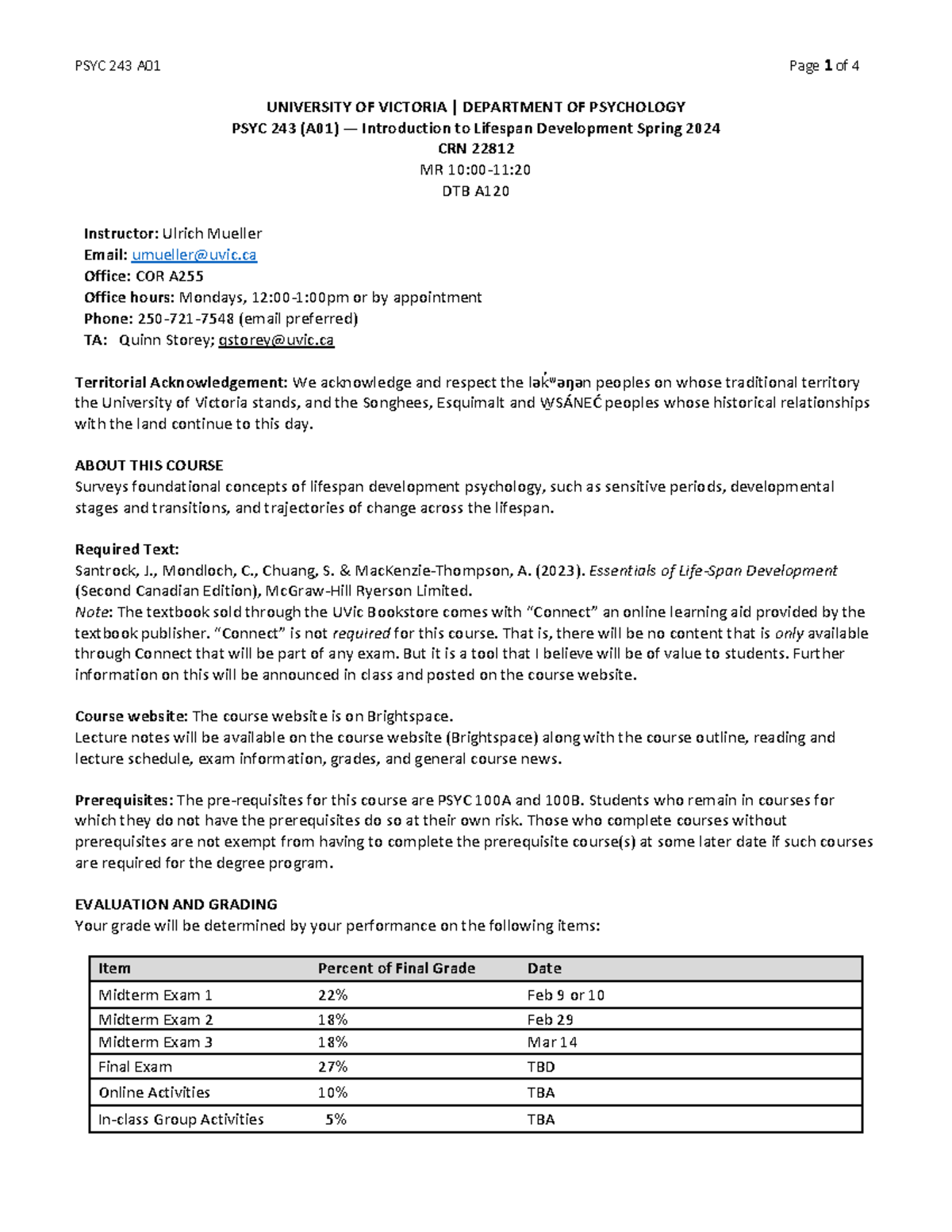 PSYC 243 Course Outline Spring 2024 - UNIVERSITY OF VICTORIA ...