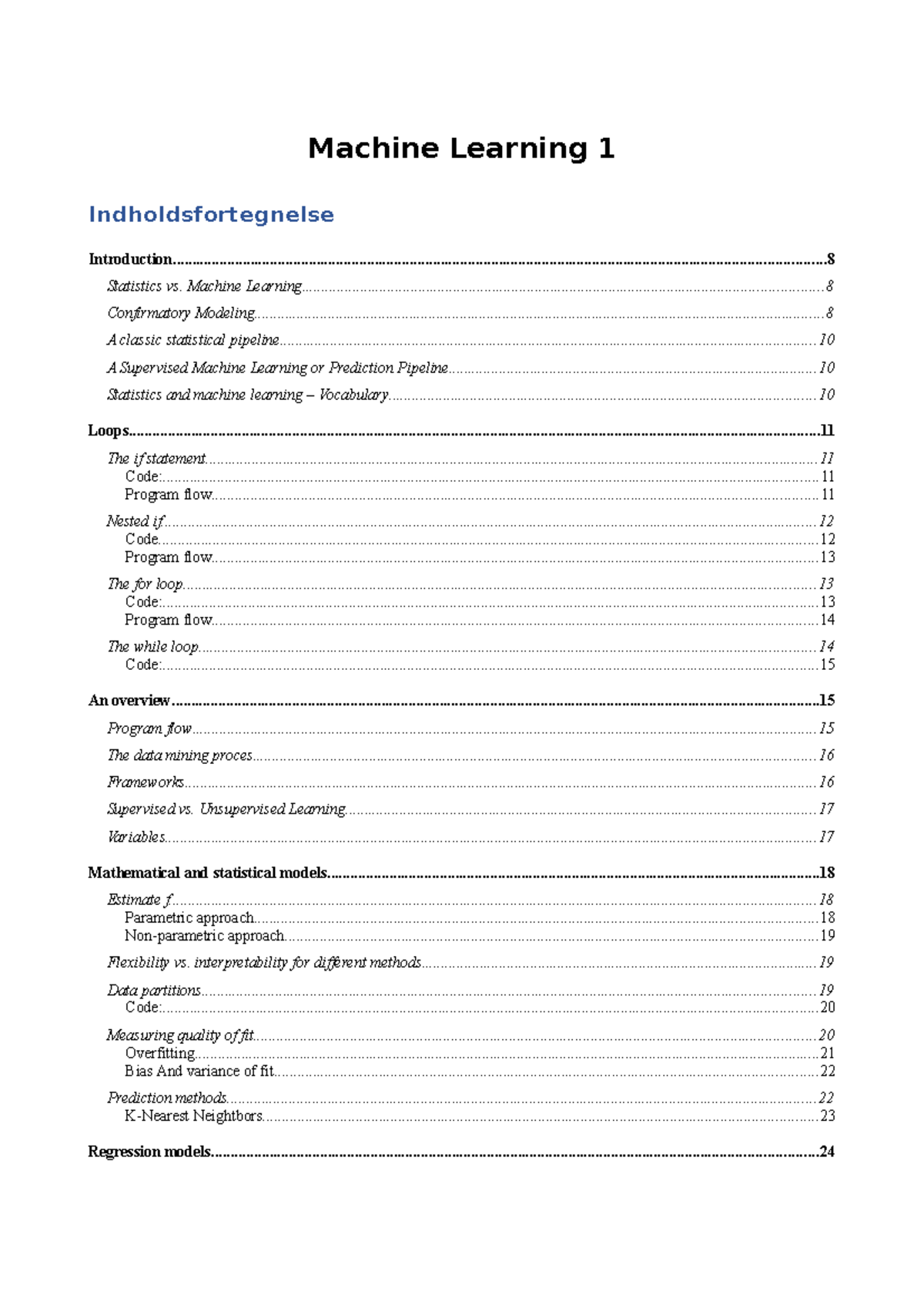 Machine Learning 1 - Lecture notes - Indholdsfortegnelse - **Machine ...
