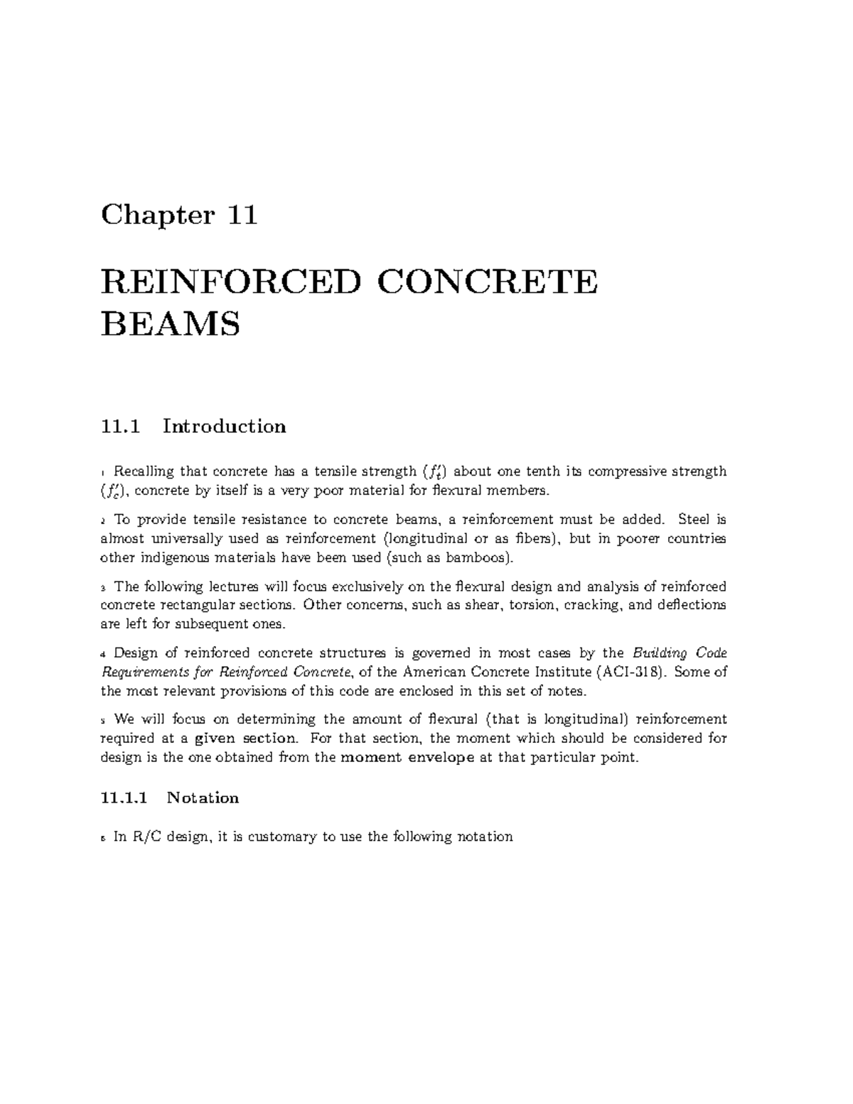 REINFORCED CONCRETE BEAMS - Draft Chapter 11 REINFORCED CONCRETE BEAMS ...