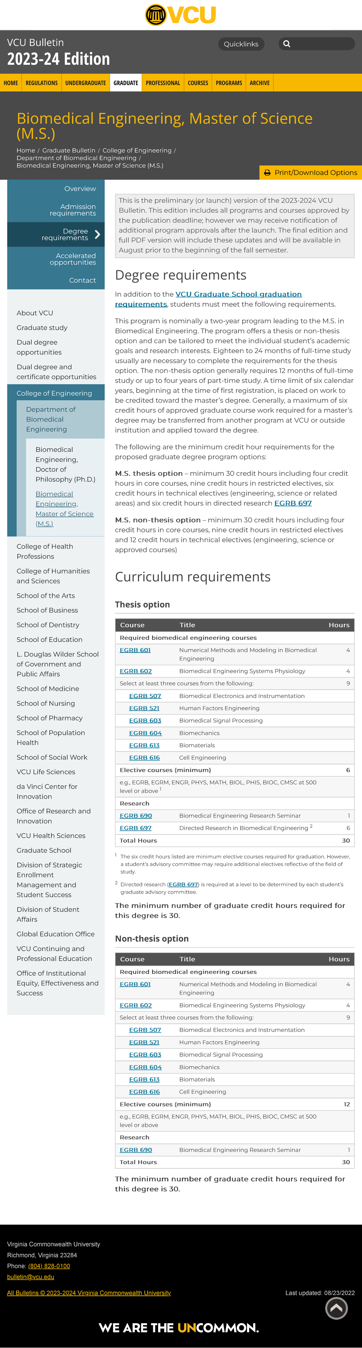 Biomedical Engineering, Master of Science (M.S.) Virginia Commonwealth ...