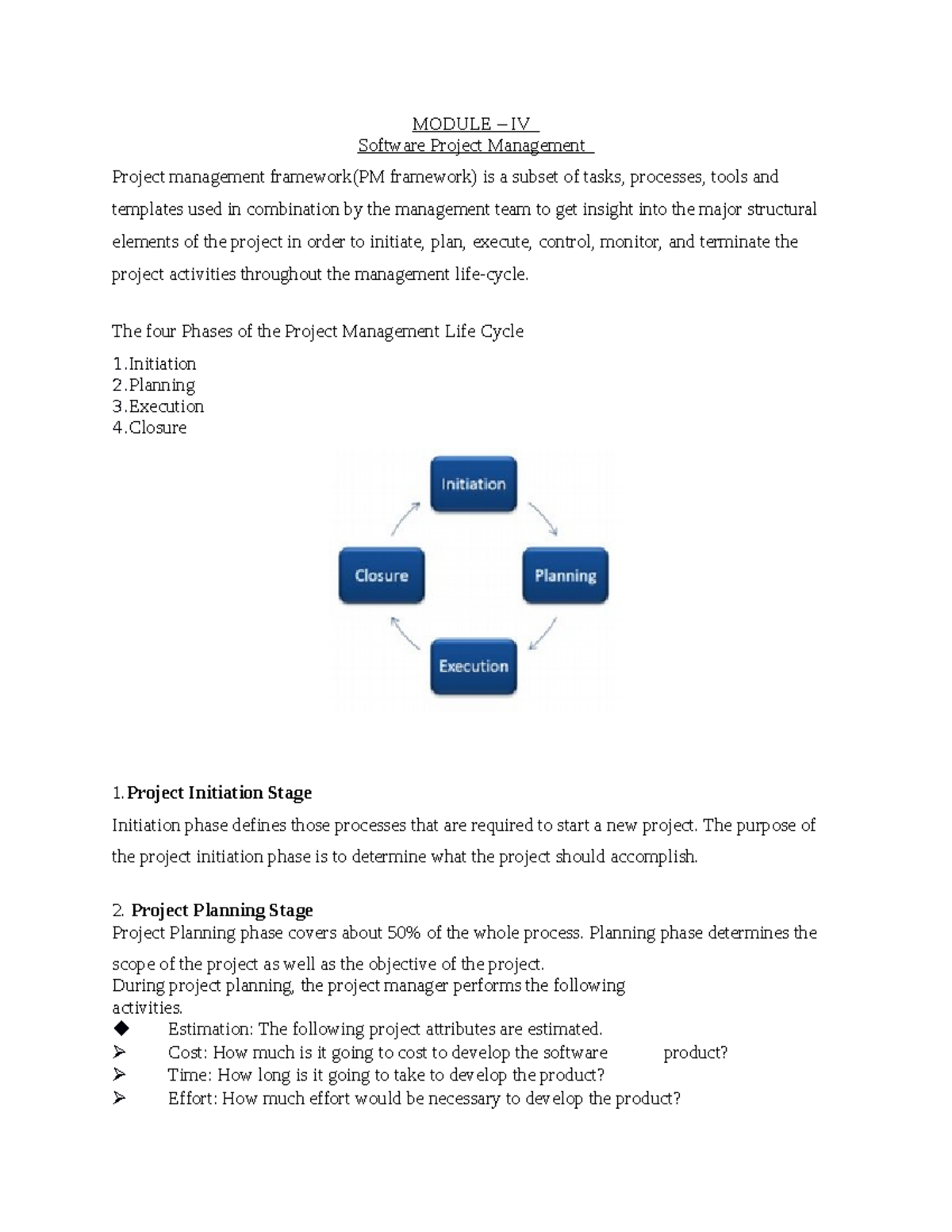 PMSE mod 4 - MODULE – IV Software Project Management Project management framework(PM framework ...