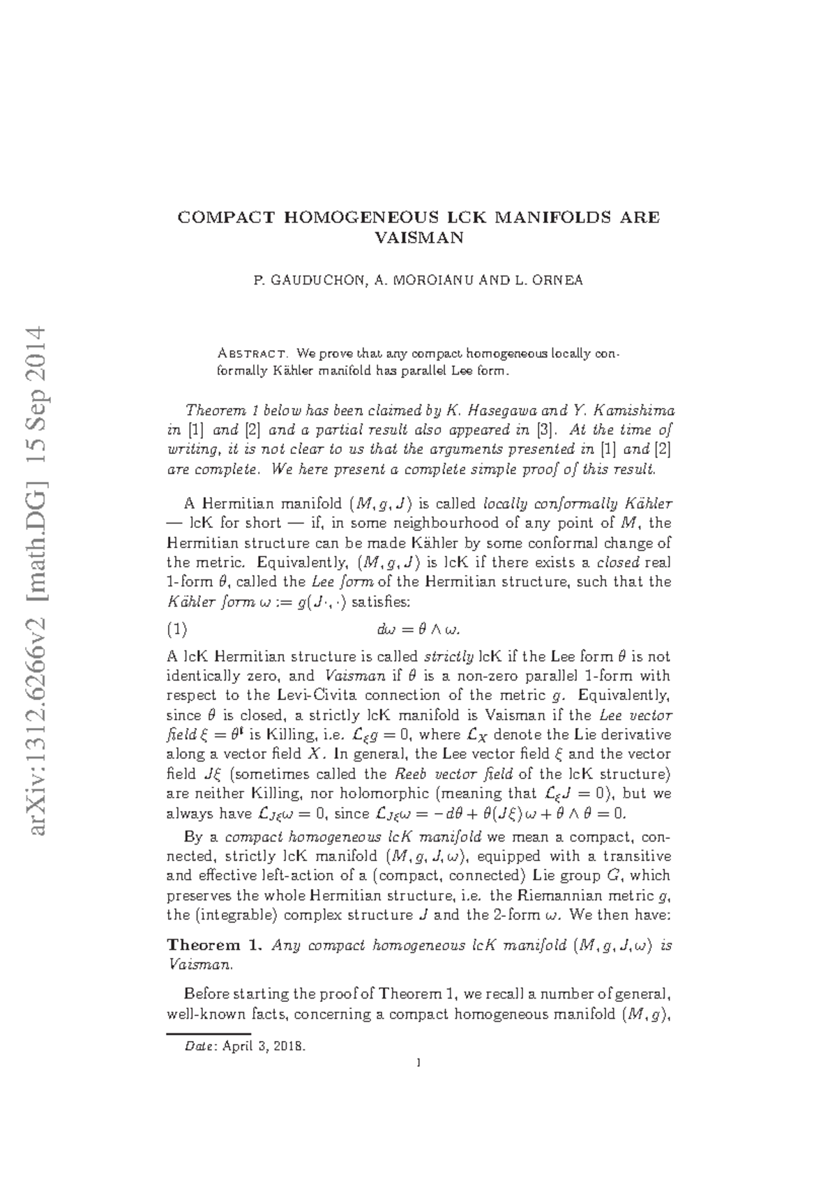 1312 - Cours - arXiv:1312 [math] 15 Sep 2014 COMPACT HOMOGENEOUS LCK ...