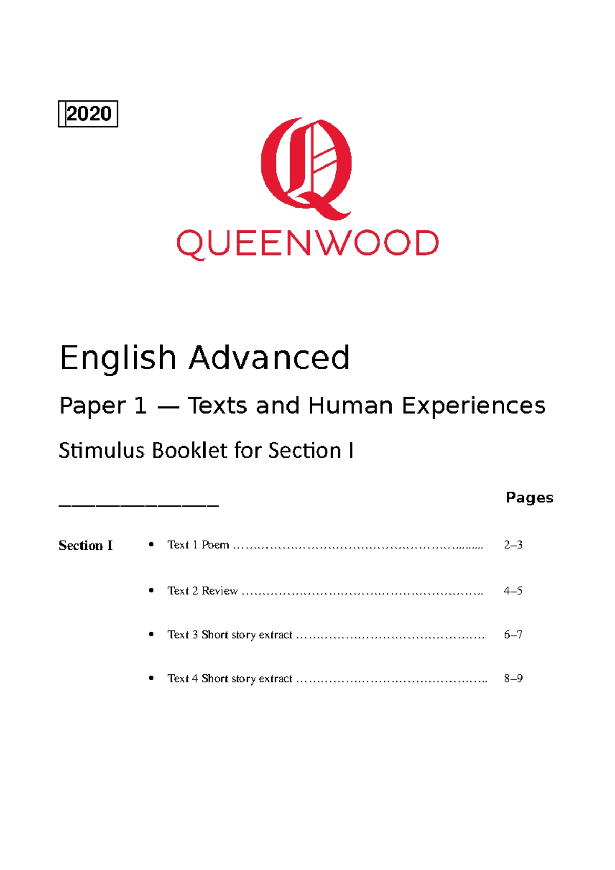 Trial 2020 English Advanced Paper 1 Stimulus Booklet Trial HSC - 2020 ...