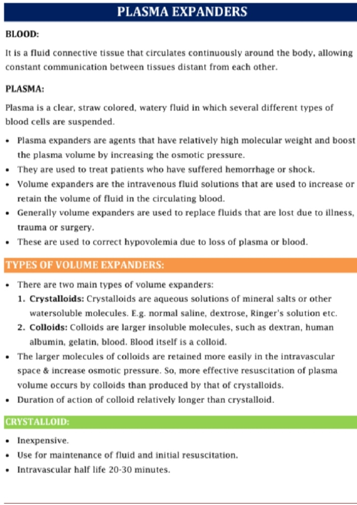 Plasma expanders - Doctor of pharmacy - Studocu