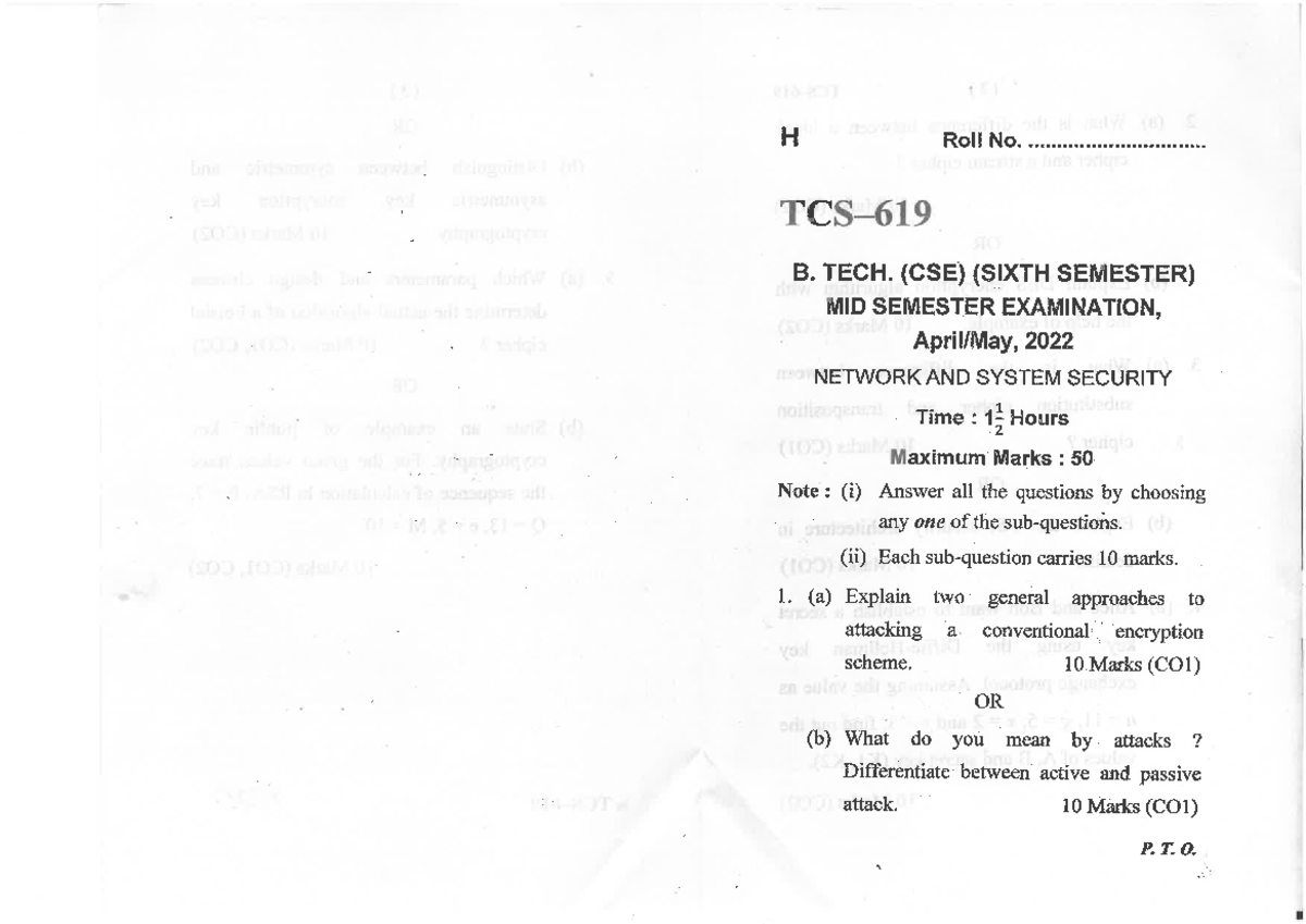 last year paper Network and system security mid term - B.tech - Studocu