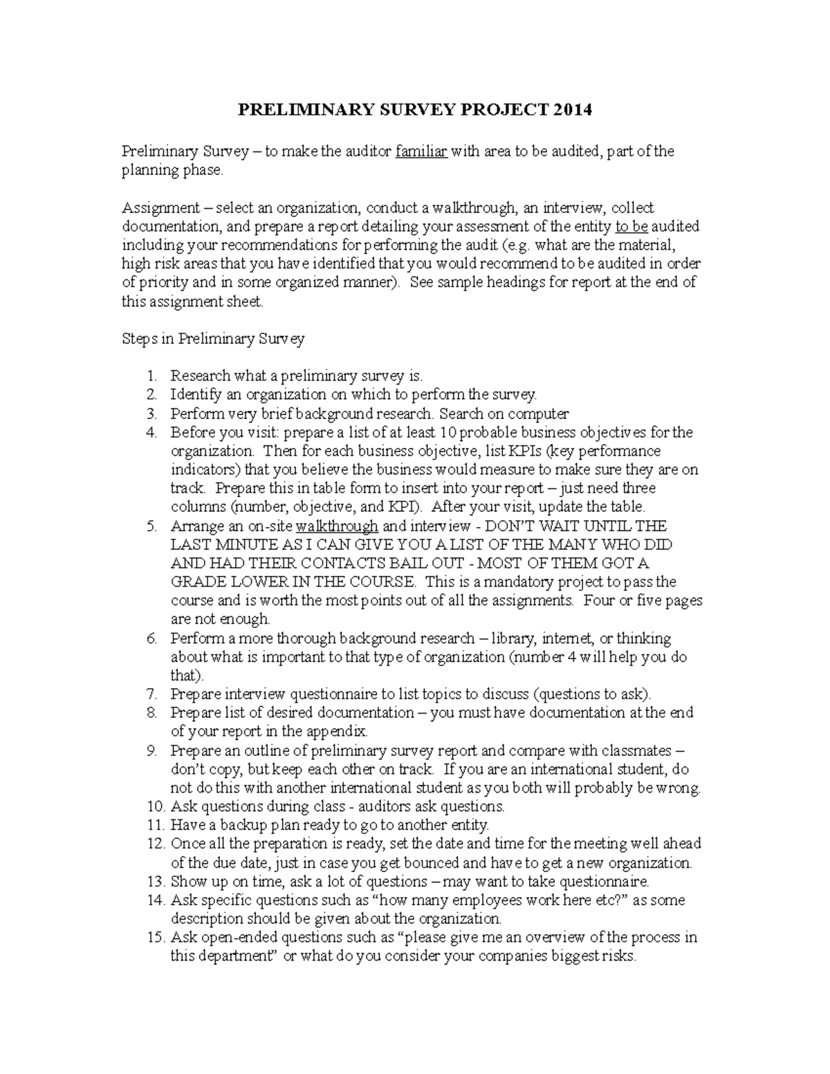 Steps in Preliminary Survey 2014 - PRELIMINARY SURVEY PROJECT 2014 ...
