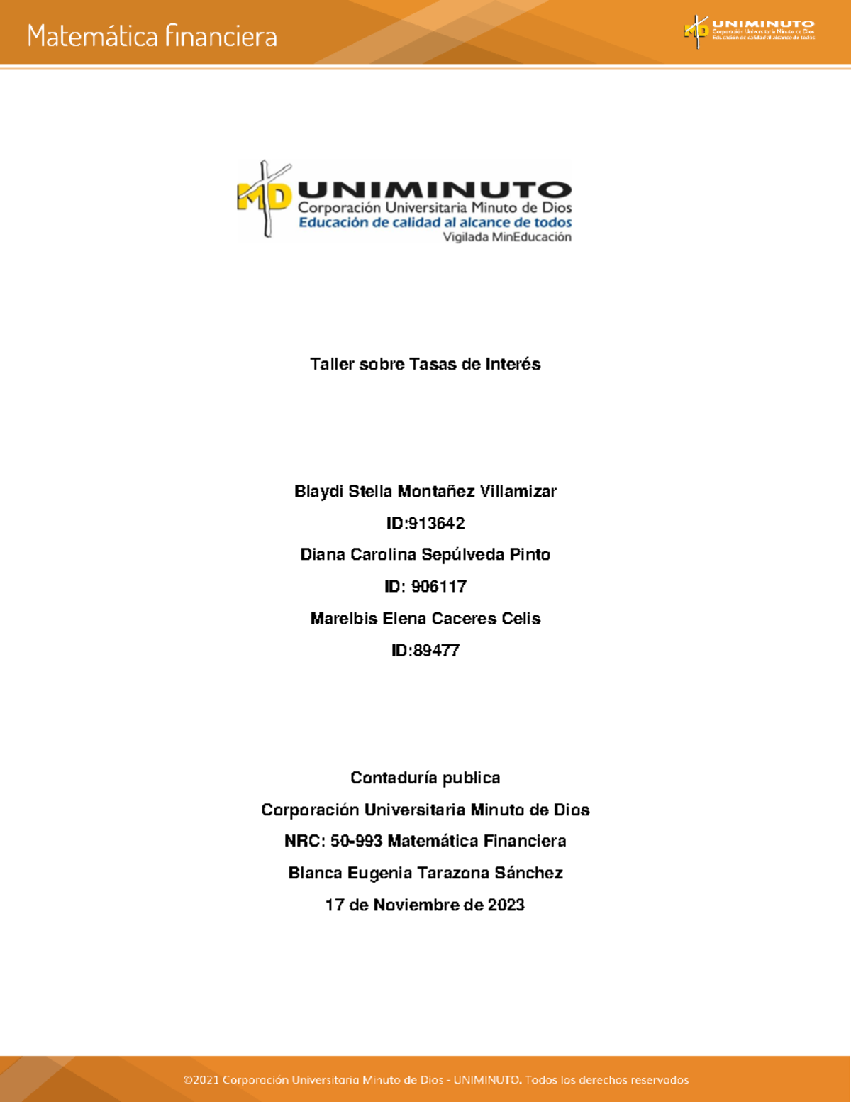 Definitivo taller 4 - Actividad # 4 - Taller sobre Tasas de Interés ...
