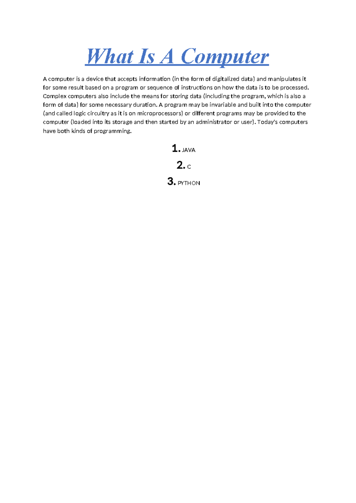 Lesson 1 - word - What Is A Computer A computer is a device that ...