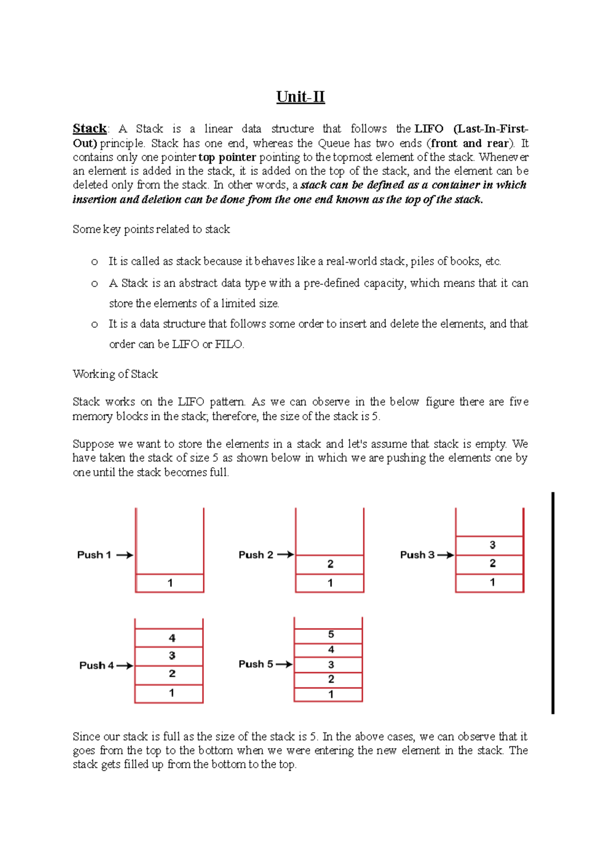Unit-II (DS) - Questions for practice - Unit-II Stack: A Stack is a ...