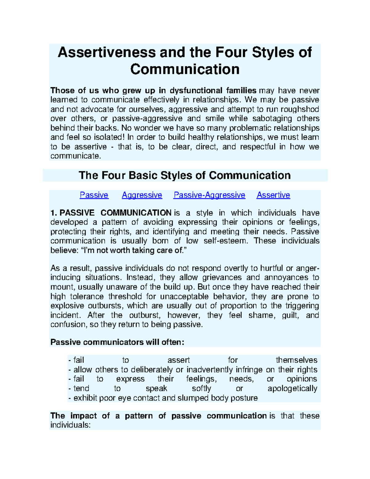ELC650 Topic Assertiveness and the Four Styles of Communication ...