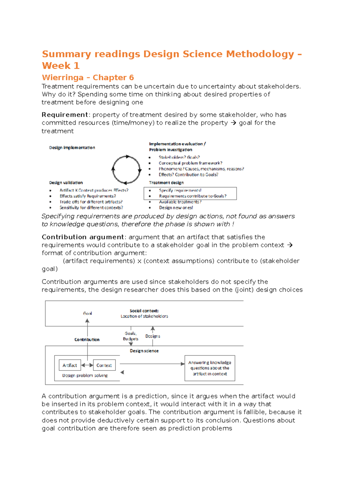 Summary readings Design Science Methodology - Why do it? Spending some ...