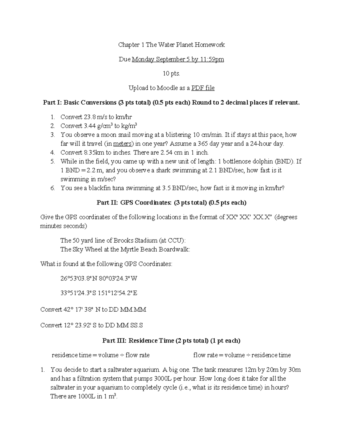 Chapter 1 Water Planet HW - Chapter 1 The Water Planet Homework Due ...