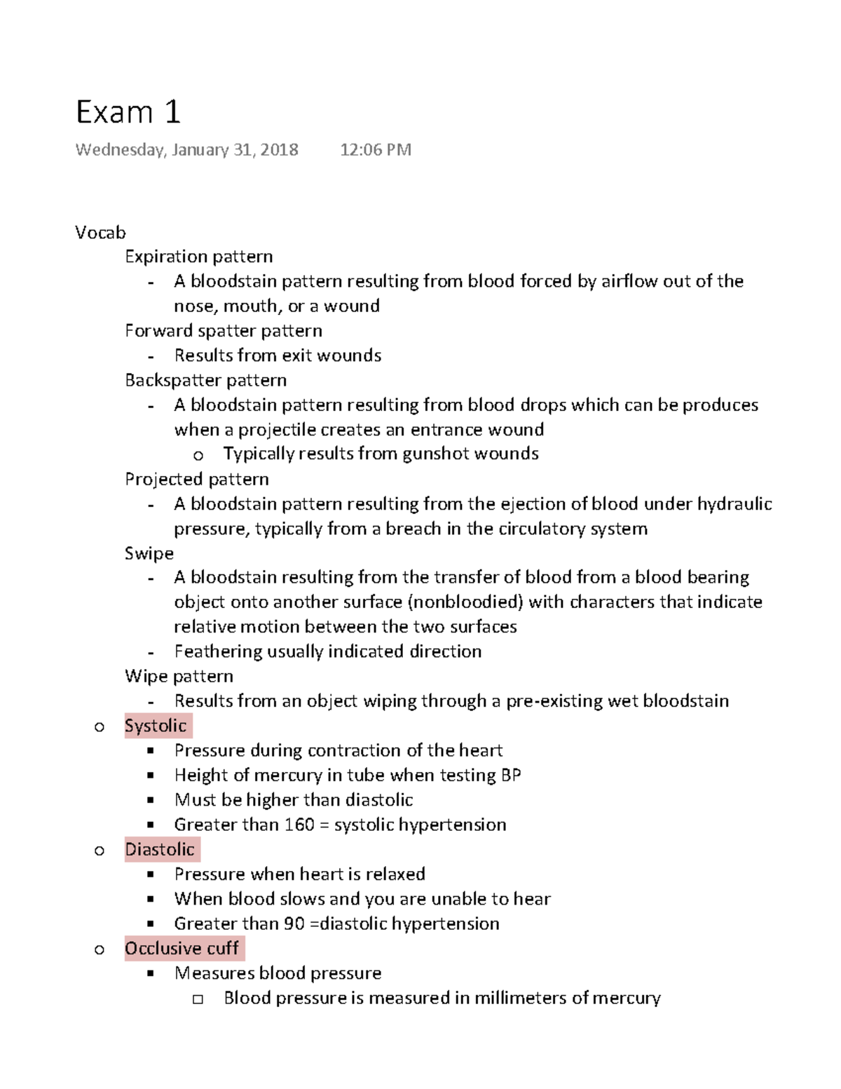 Exam 1 - Summary of lecture notes from the first unit of class ...