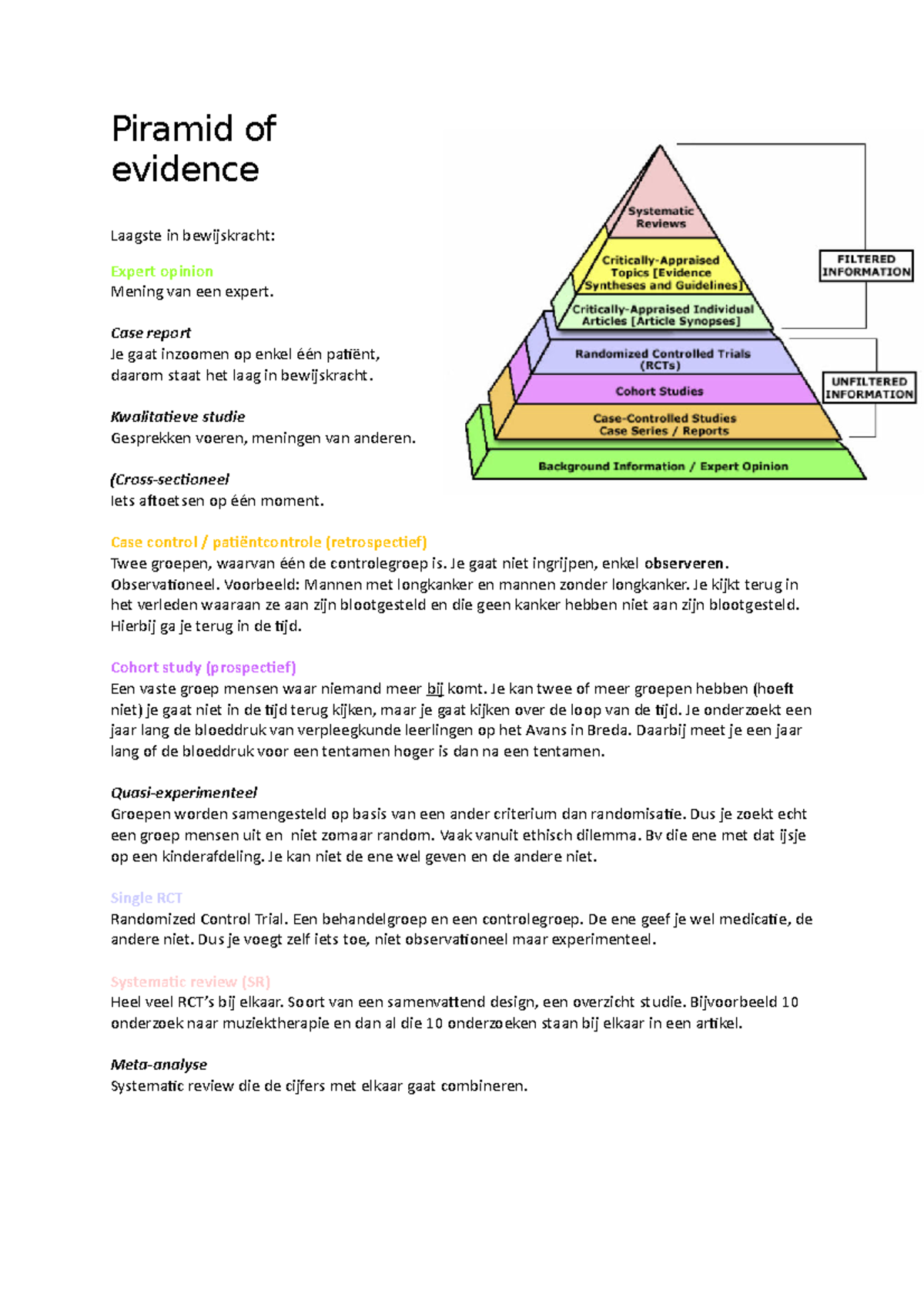 EBP Samenvatting 12 JUNI - Piramid of evidence Laagste in bewijskracht ...