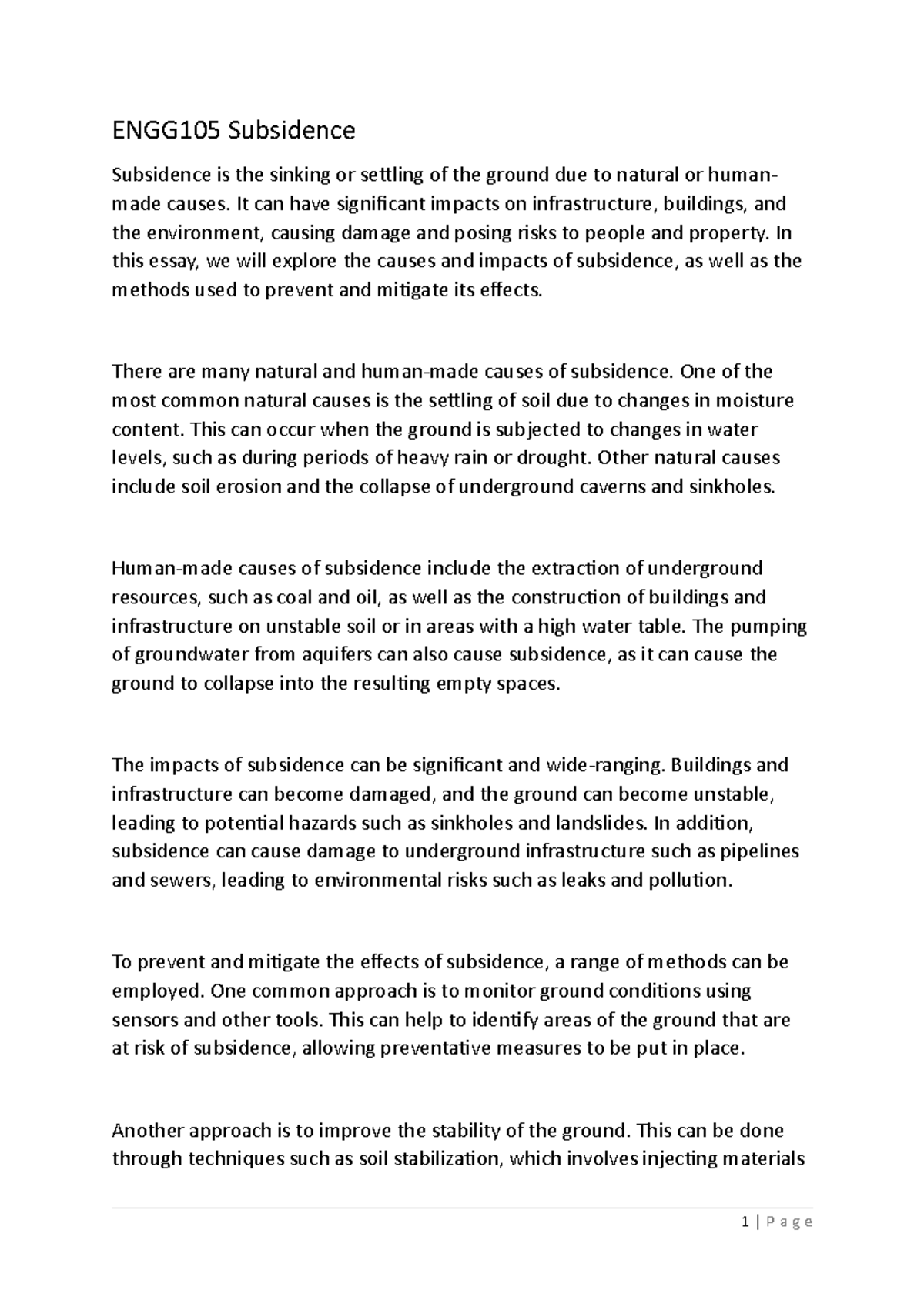 ENGG105 Subsidence - ENGG105 Subsidence Subsidence is the sinking or ...