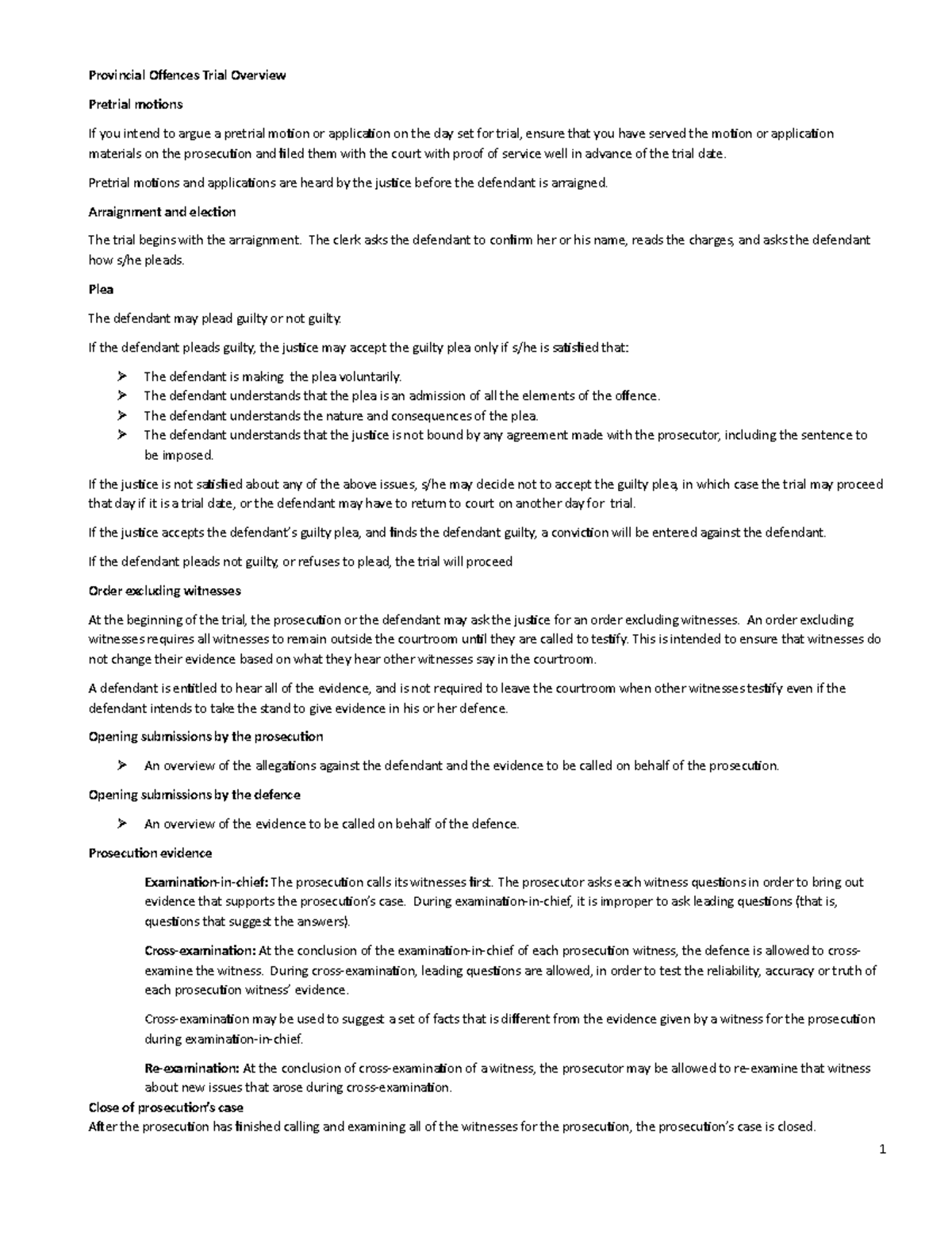 Steps in a provincial offences trial - Provincial Offences Trial ...
