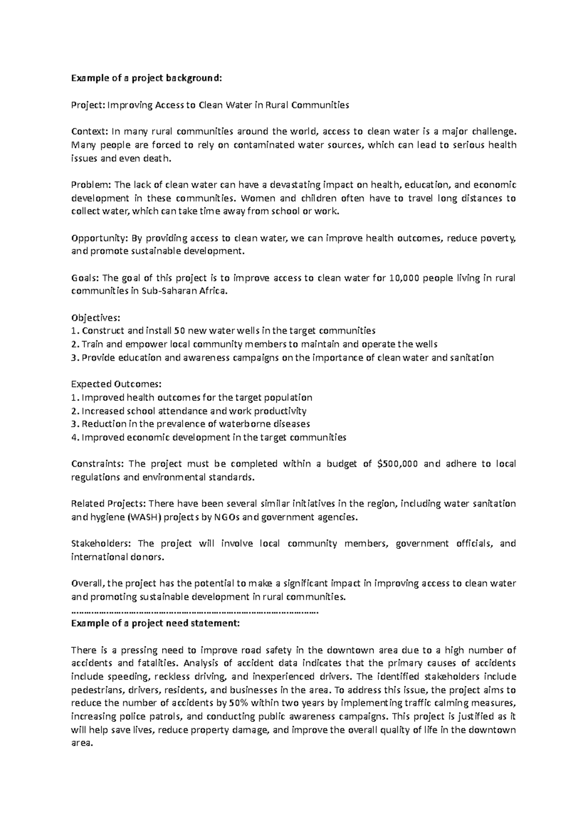 Parts of a Project Proposal Eg - Example of a project background ...