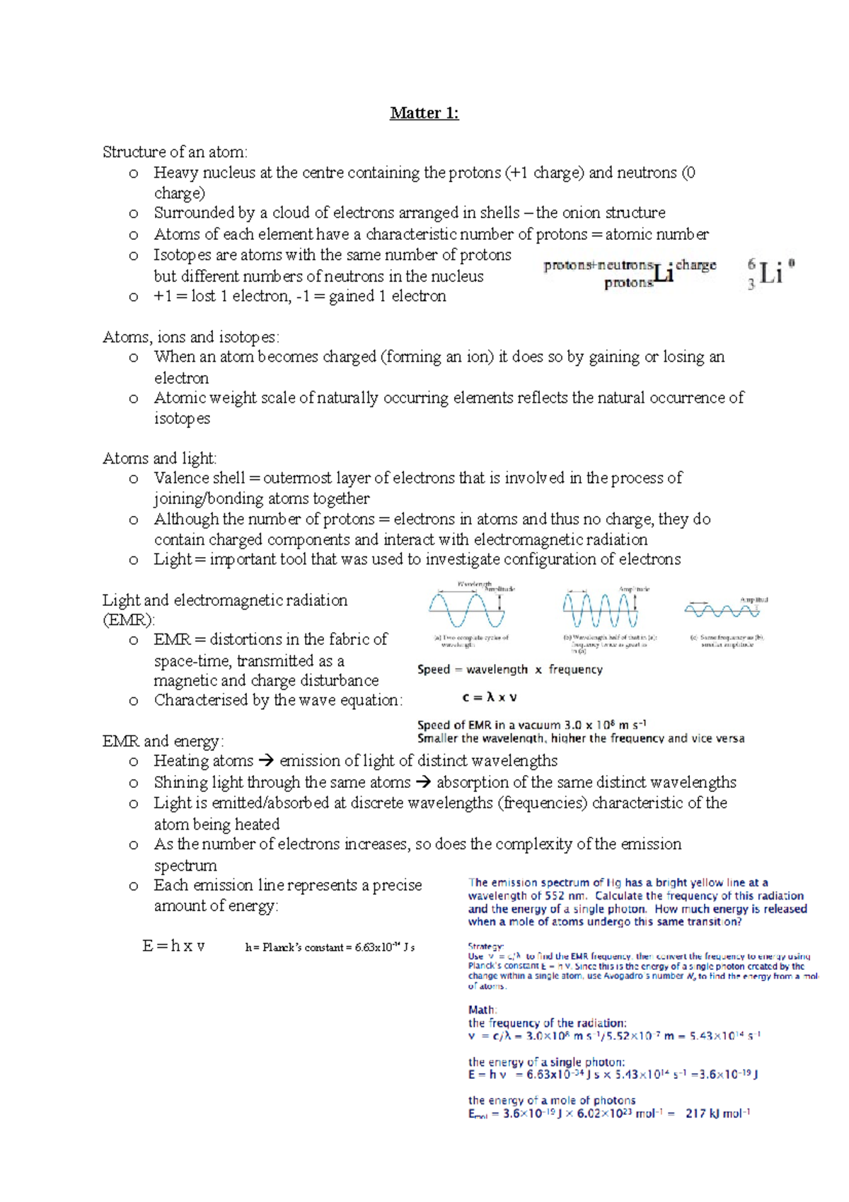 Matter notes - Matter of an Heavy nucleus at the centre containing the ...