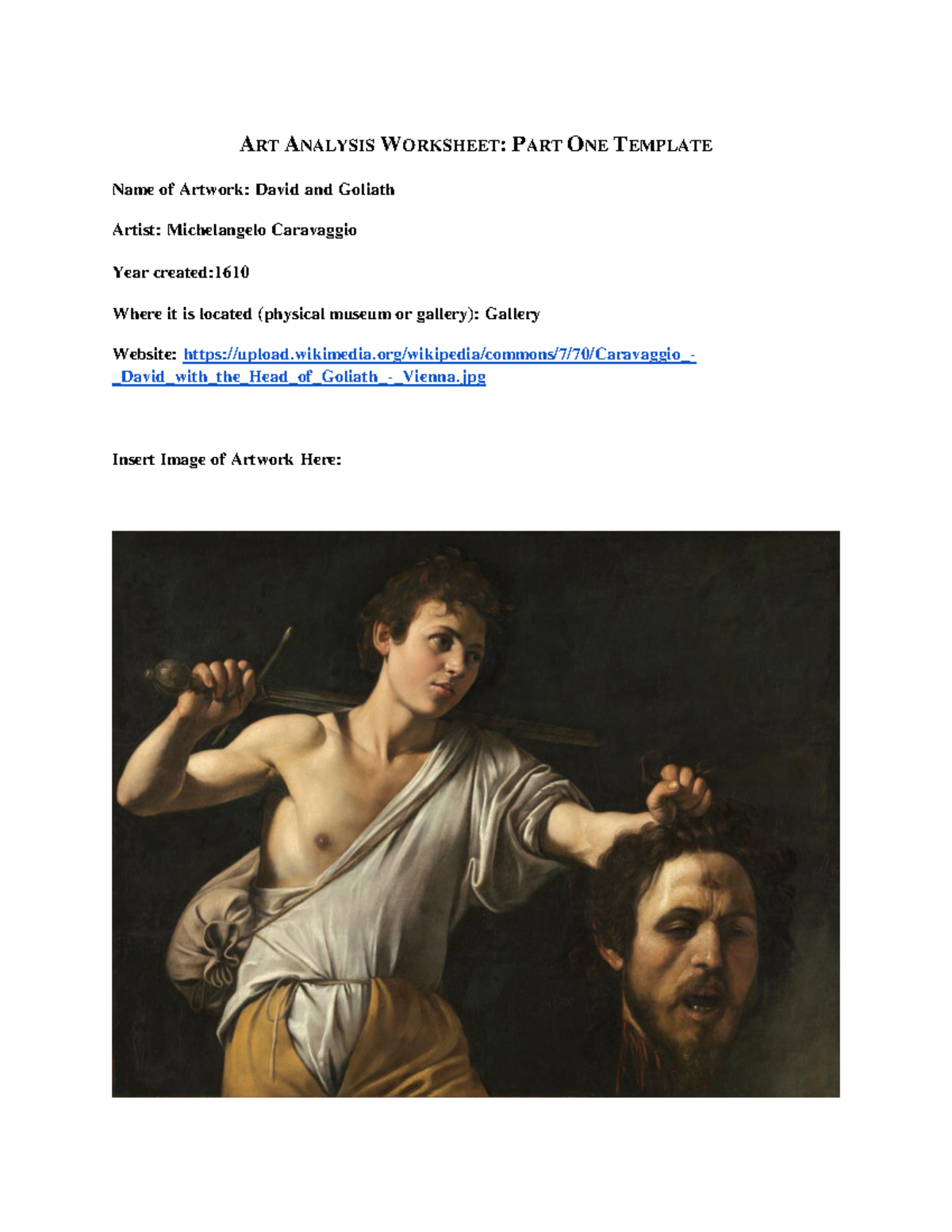 Mitchell artanalysis partone - ART ANALYSIS WORKSHEET: PART ONE ...