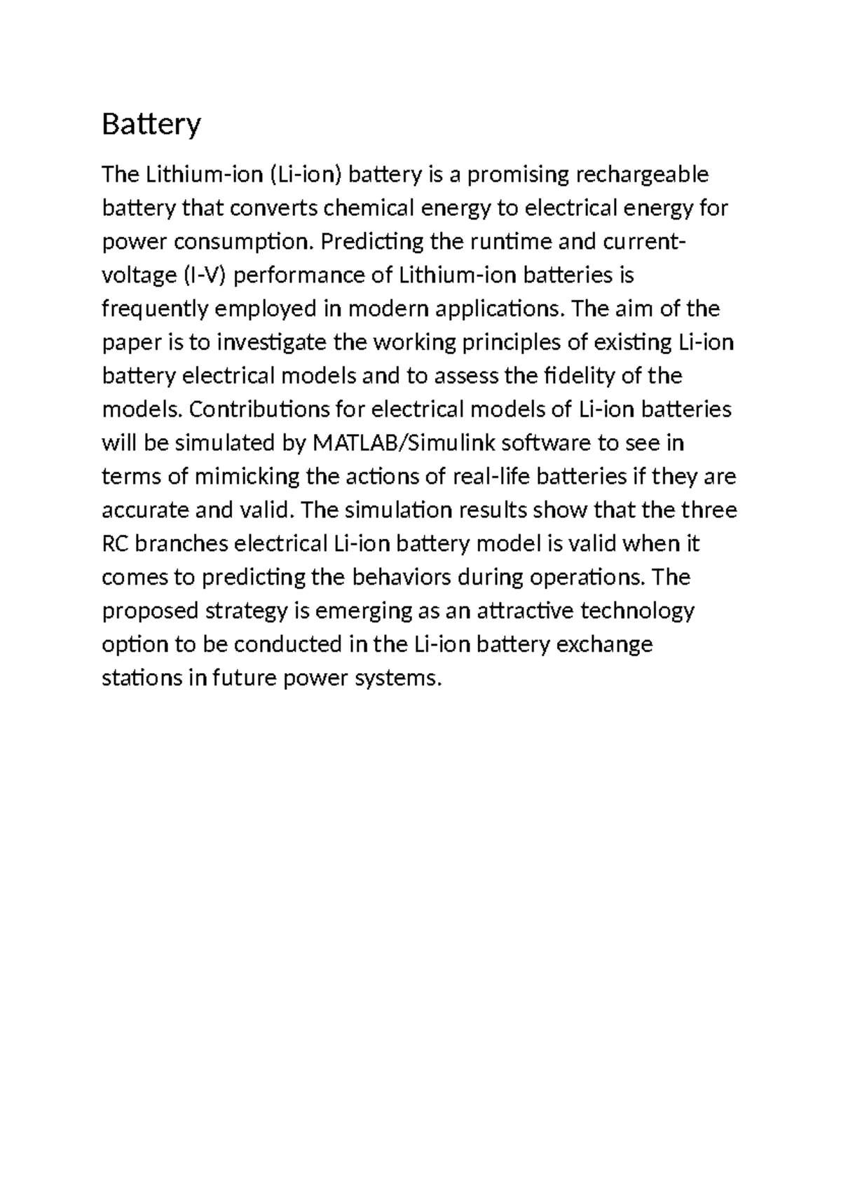 Battery - abstract - Battery The Lithium-ion (Li-ion) battery is a ...
