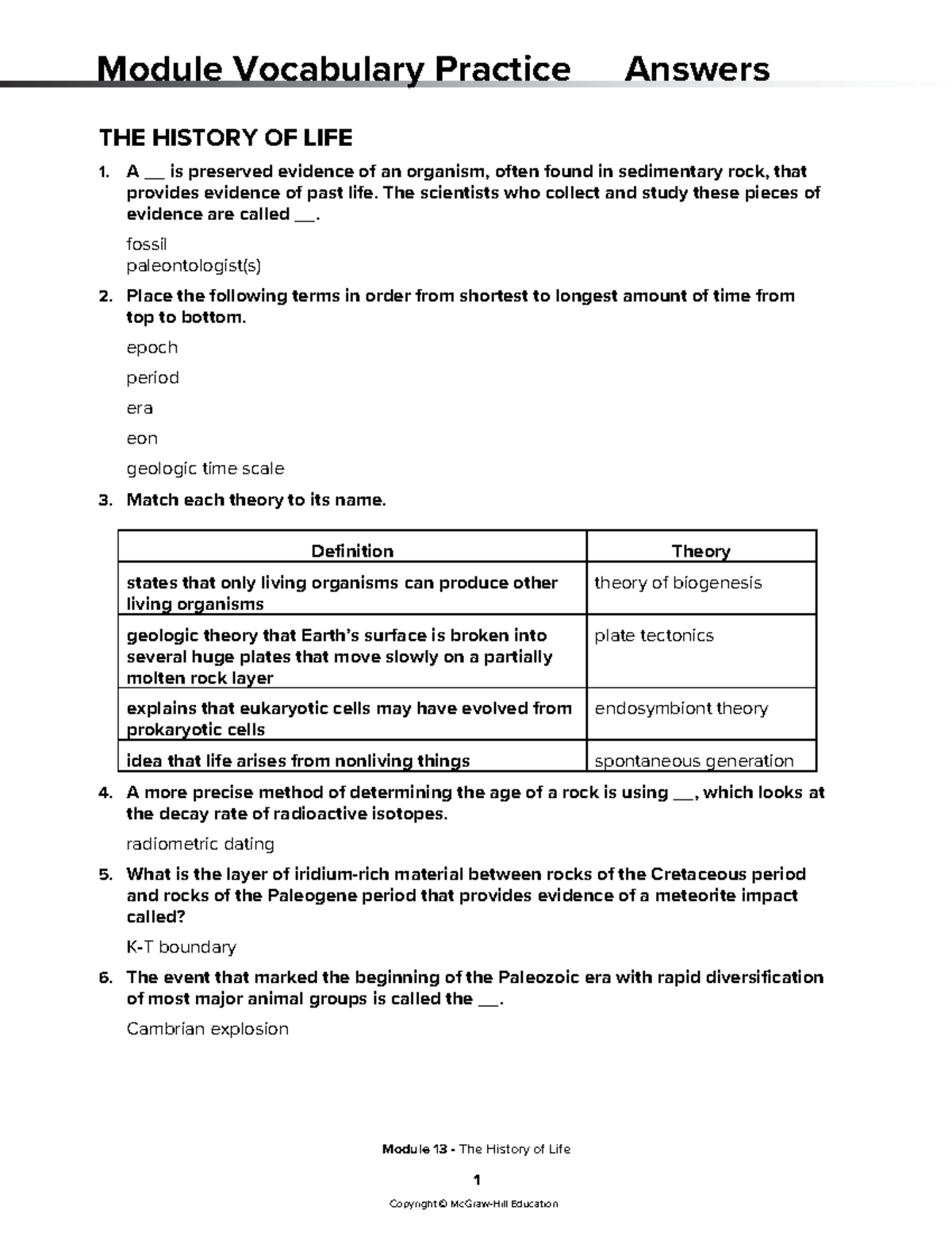 Module+Vocabulary+Practice+Answer+Key The+History+of+Life - Copyright ...