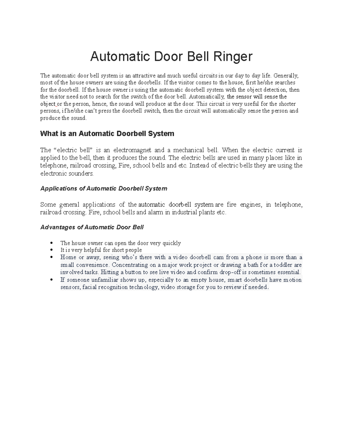 Automatic Door Bell Ringer project proposal - Automatic Door Bell ...