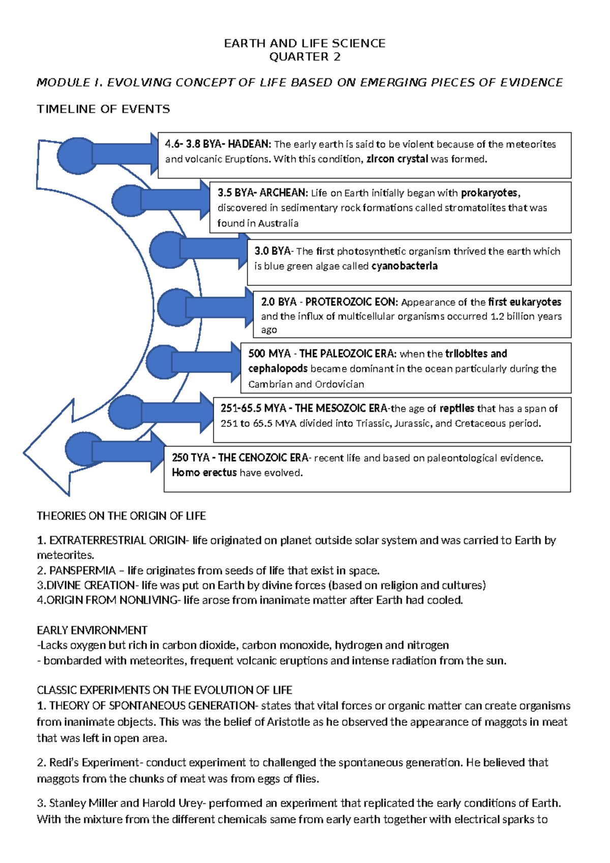 Earth AND LIFE Science Q2 NOTE 1for students - EARTH AND LIFE SCIENCE QUARTER 2 MODULE I ...