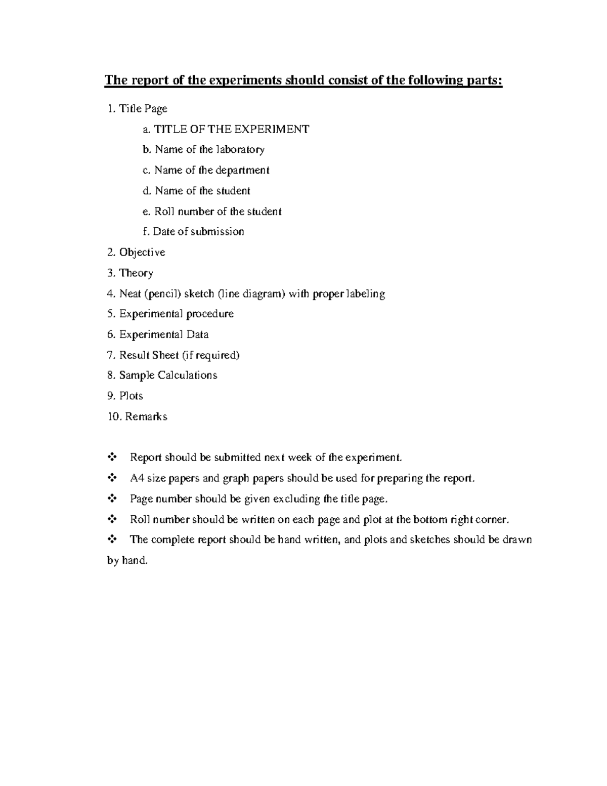 Report Style Lab The Report Of The Experiments Should Consist Of The Following Parts 1