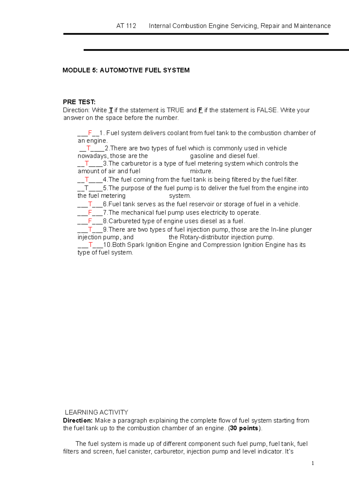 Parts of Combustion Engine_Lesson for Automotive 1 - MODULE 5 ...