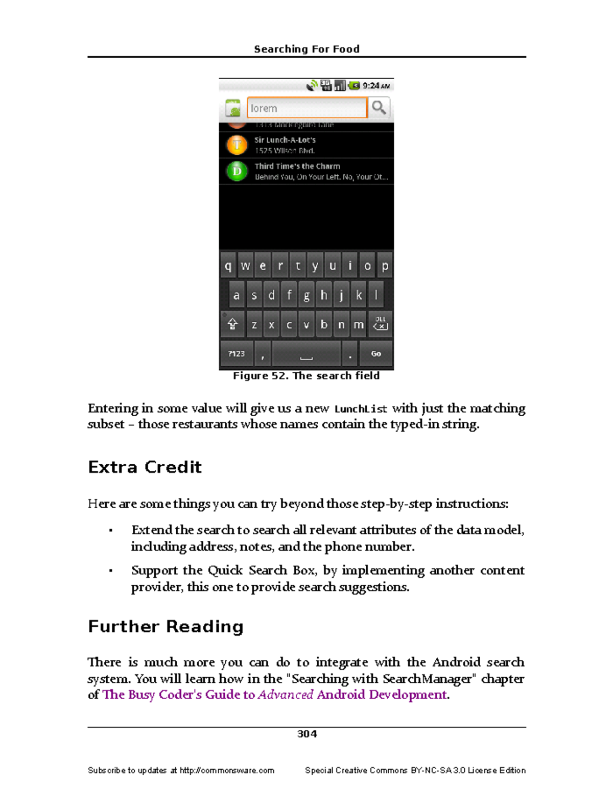 Android Tutorials - Searching For Food Figure 52. The search field Entering in some value will ...