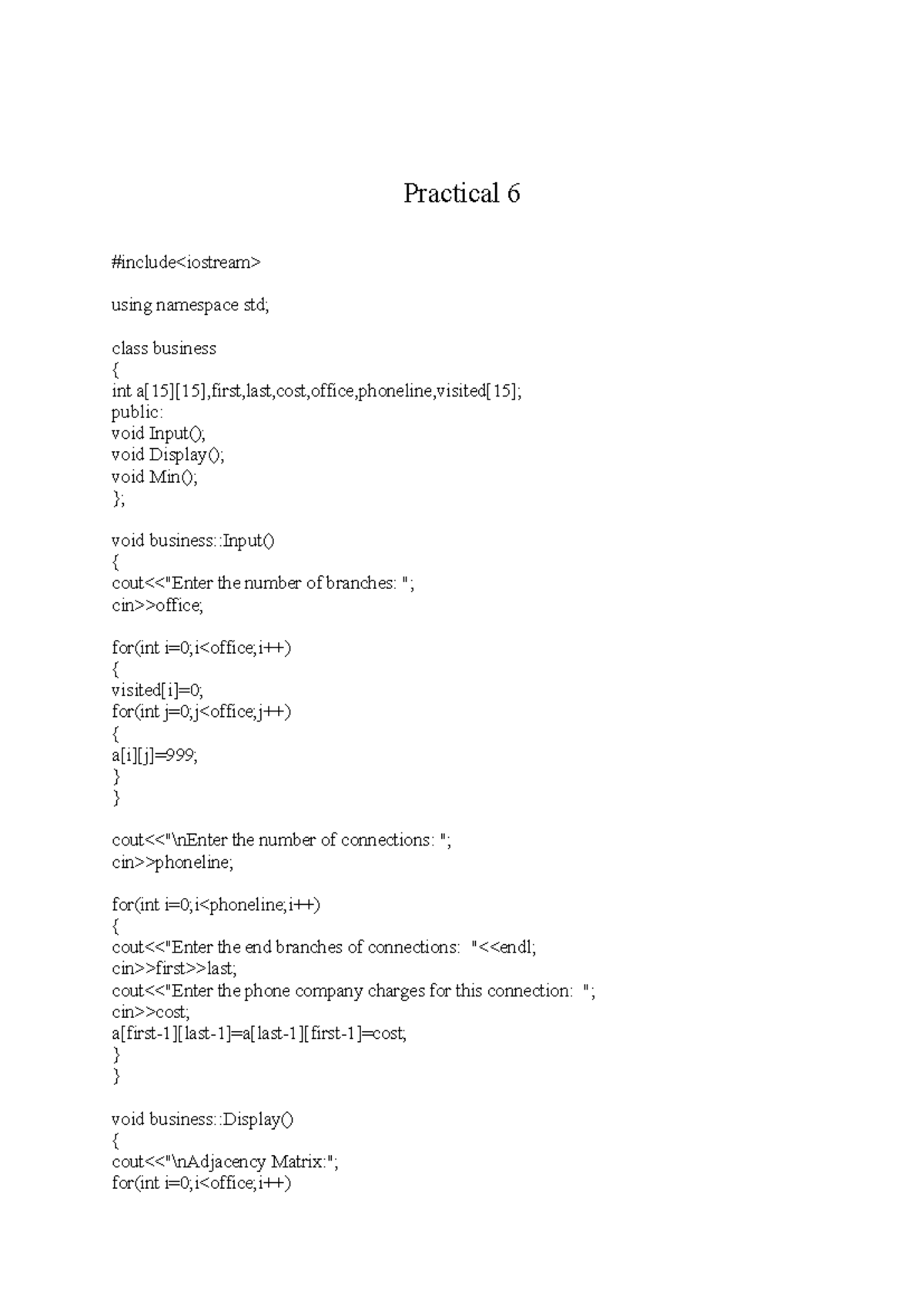 Dsa Prac6 Dsa Code Practical 6 Include Using Namespace Std Class