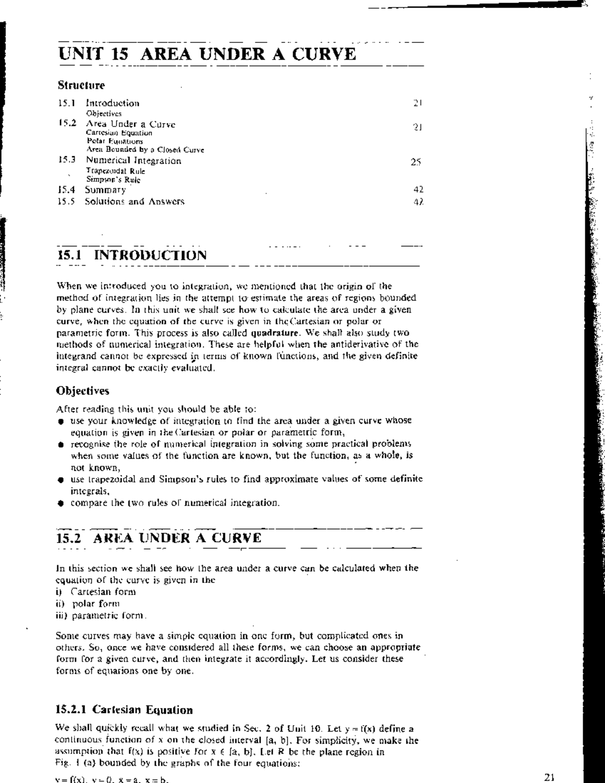 AREA Under A Curve - UNIT 15 AREA UNDER A CURVE Structure 15 Introduction Objectives 15 Area ...