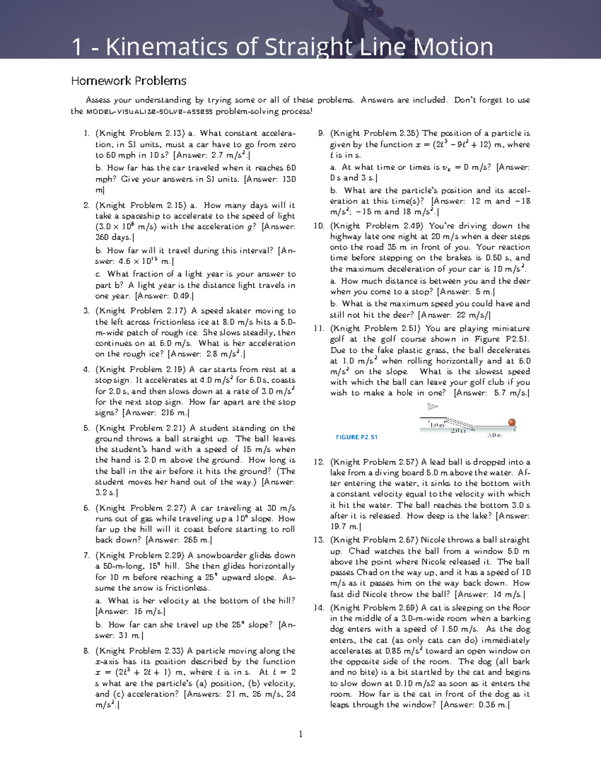 Homework Problems 1 for Physics - 1 - Kinematics of Straight Line ...