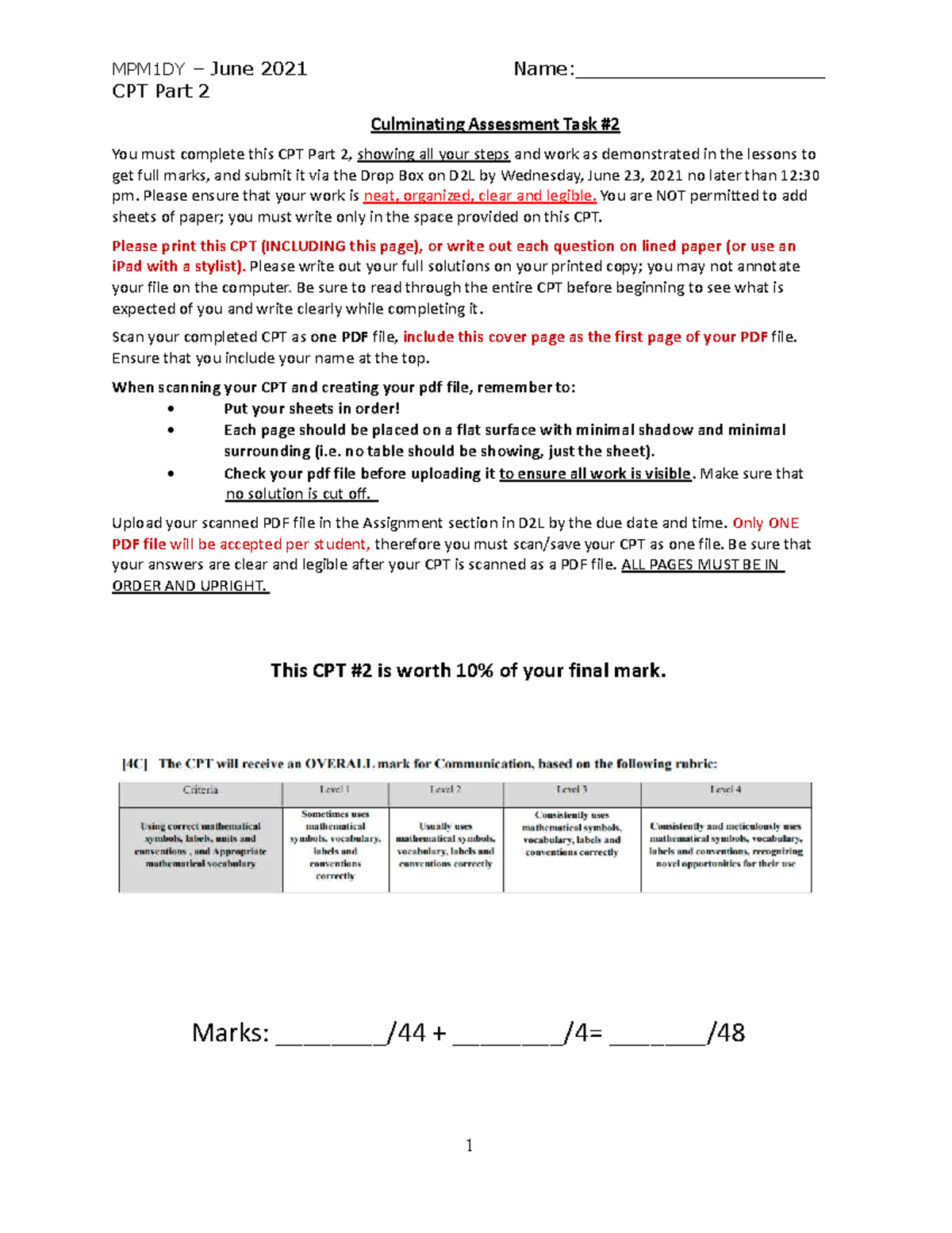 Assignment Gizmo - CPT Part 2 Culminating Assessment Task You must ...