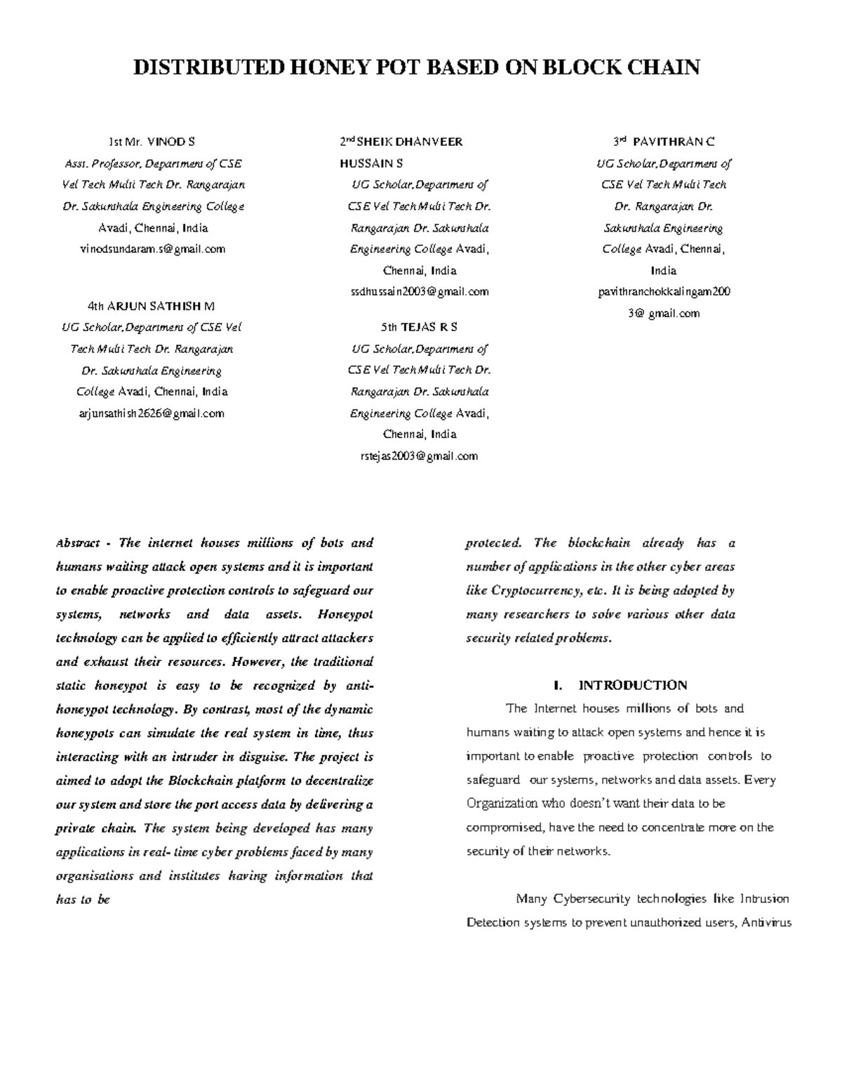 Distributed Honey POT Based ON Block Chain - DISTRIBUTED HONEY POT BASED ON BLOCK CHAIN 1st Mr ...