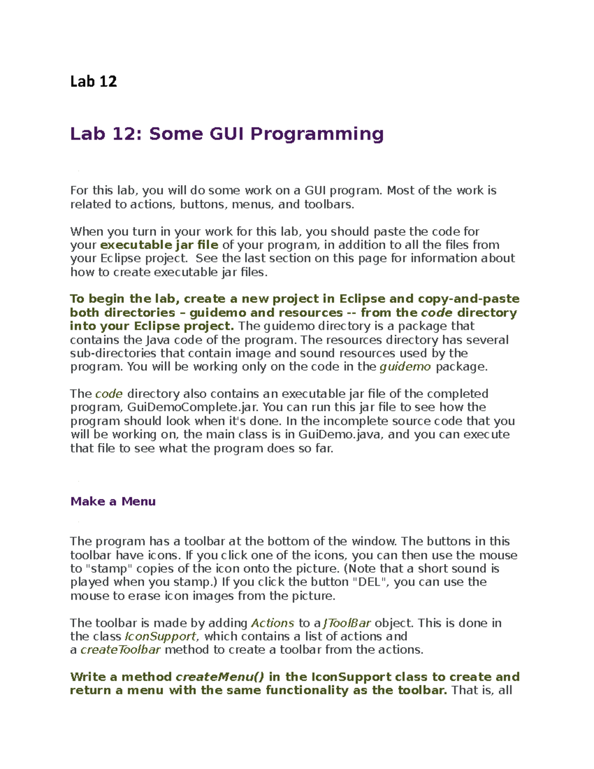 Lab 12 - Here is a practice paper for the upcoming lab CS1103 Unit 8 ...