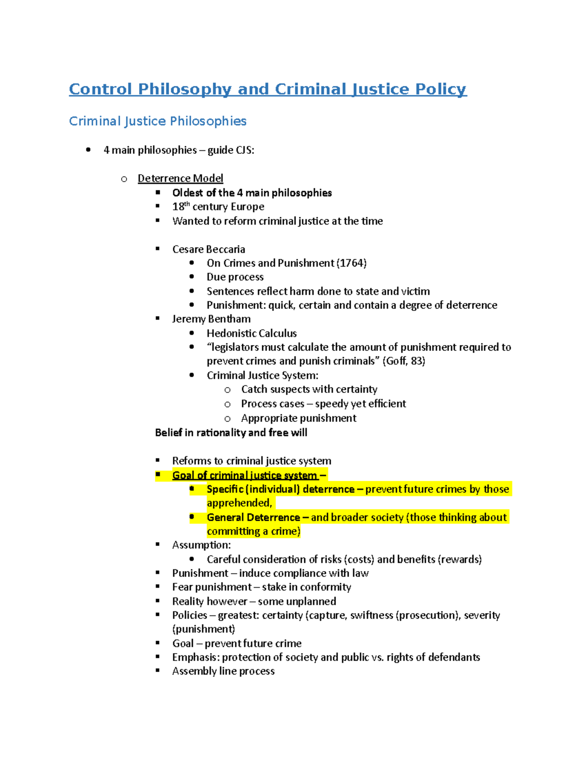 Lecture 3 - Control Philosophy and Criminal Justice Policy - Control ...
