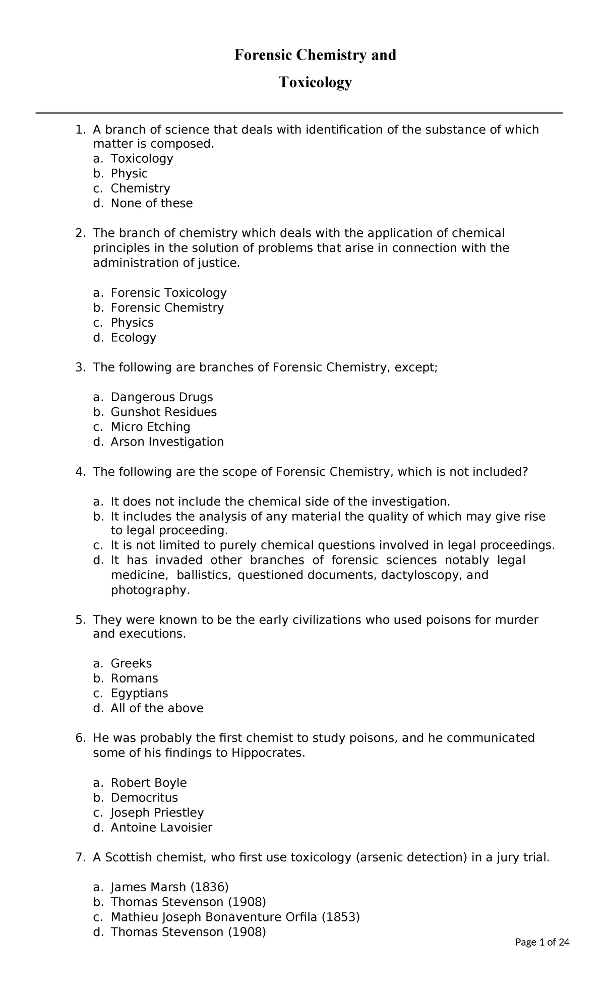 Forensic Chemistry and Toxicology - A branch of science that deals with ...