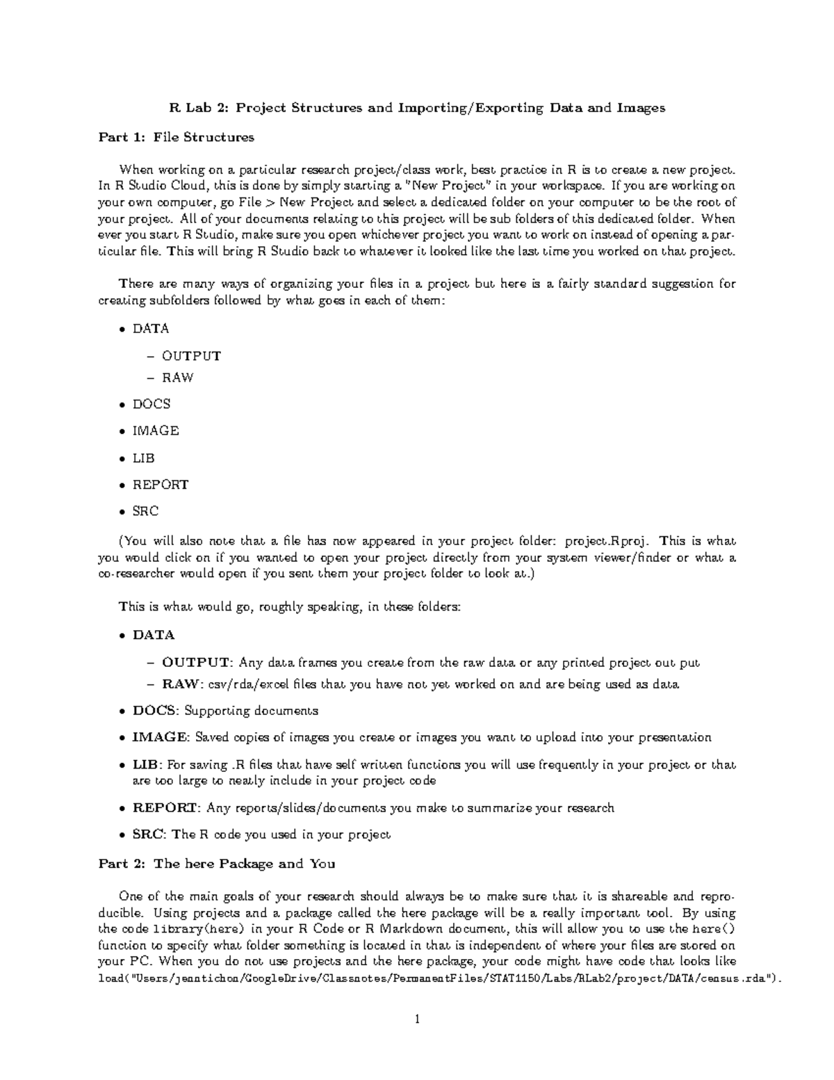 R Lab 2 Handout Lab R Lab 2 Project Structures And Importingexporting Data And Images Part 