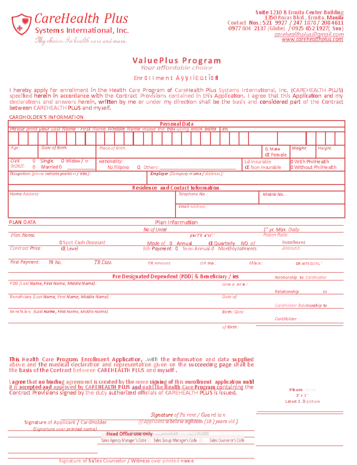 Value PLUS FORM carehealth plus - CareHealth Plus Systems International ...