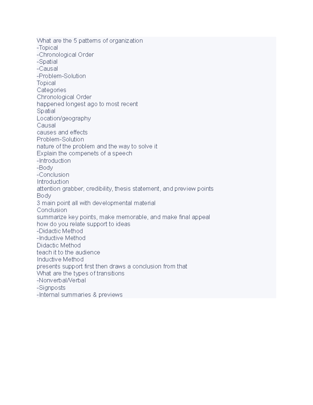 Comm 37 - practice with notes - What are the 5 patterns of organization ...