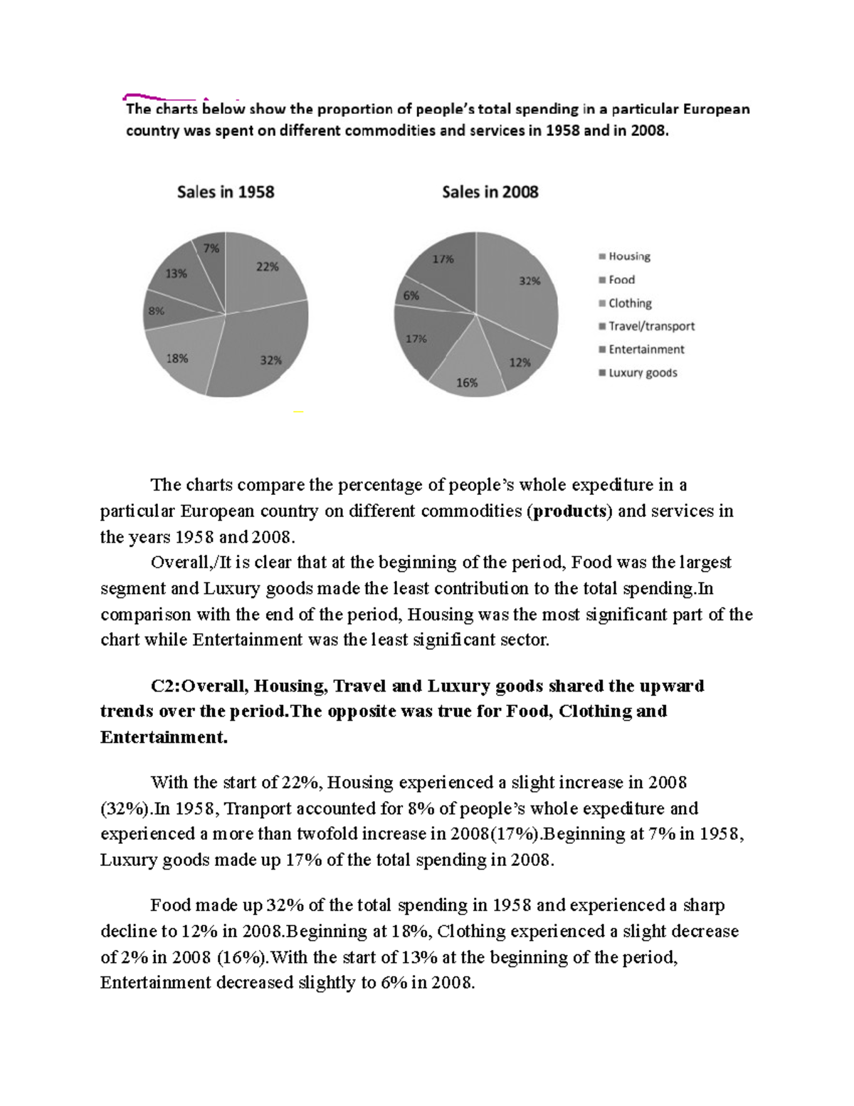 personal notes about pie chart - The charts compare the percentage of ...