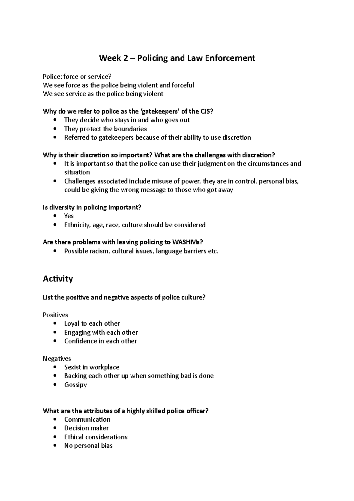 Week 2 – Policing and Law Enforcement - Week 2 – Policing and Law ...