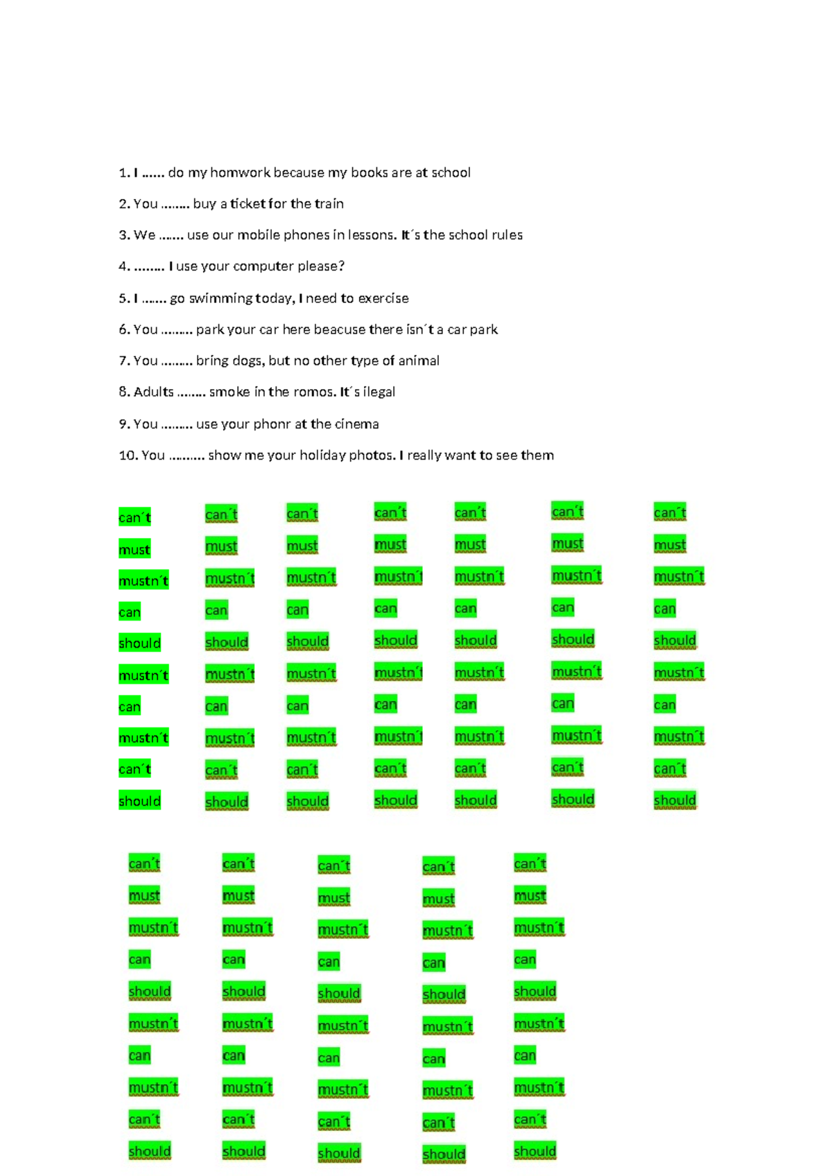 INGLÉS INTERCHANGE 1 (GAME ABOUT MODAL VERBS) - I ...... do my homwork ...