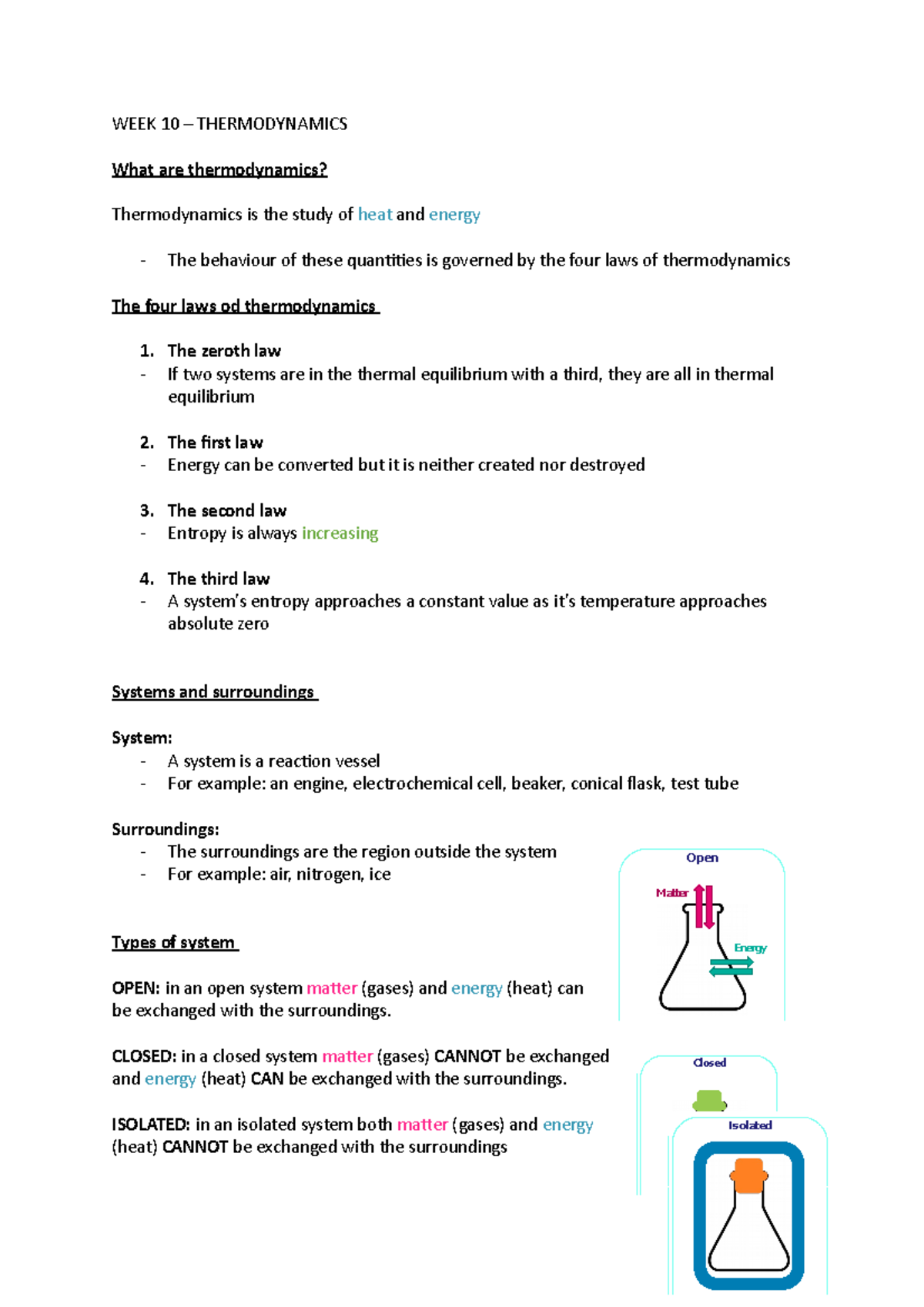 Notes on Thermodynamics - WEEK 10 – THERMODYNAMICS What are ...