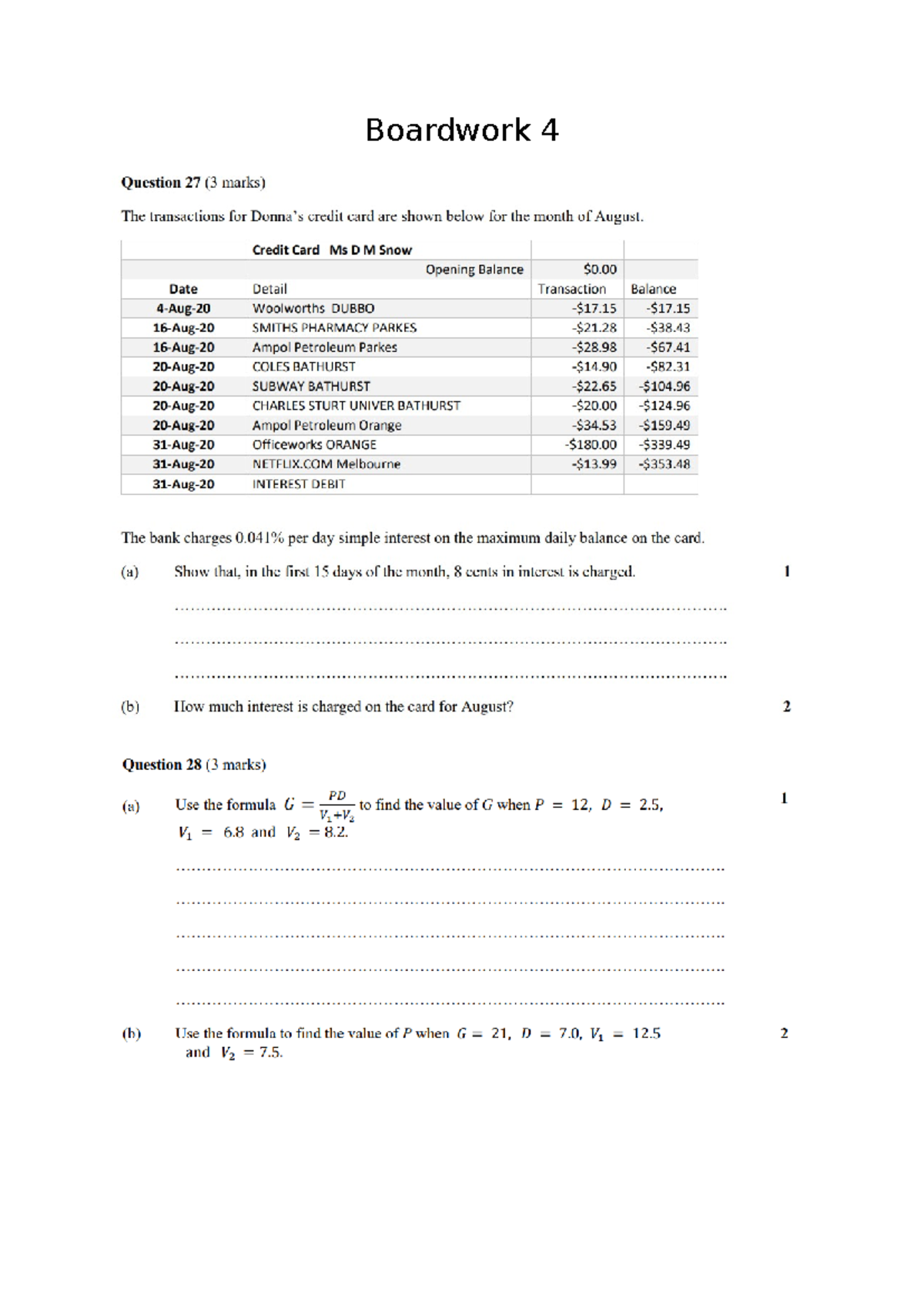 Past hsc questions - Boardwork 4 Question 27 (3 marks) The transactions ...