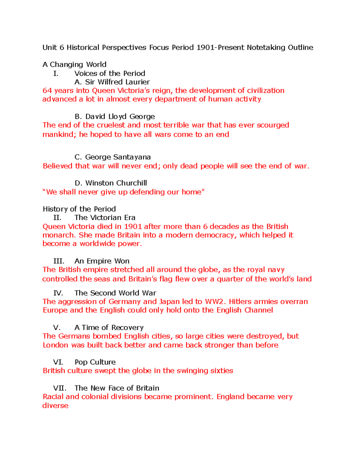 Unit 6 Historical Perspectives Focus Period 1901-Present Notetaking ...